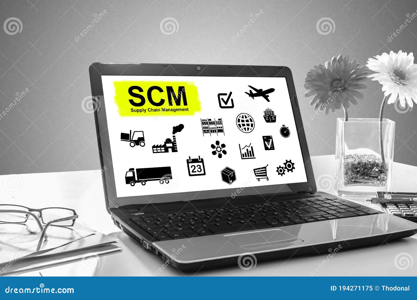 Scm Concept on a Laptop Screen Stock Image - Image of optimization ...