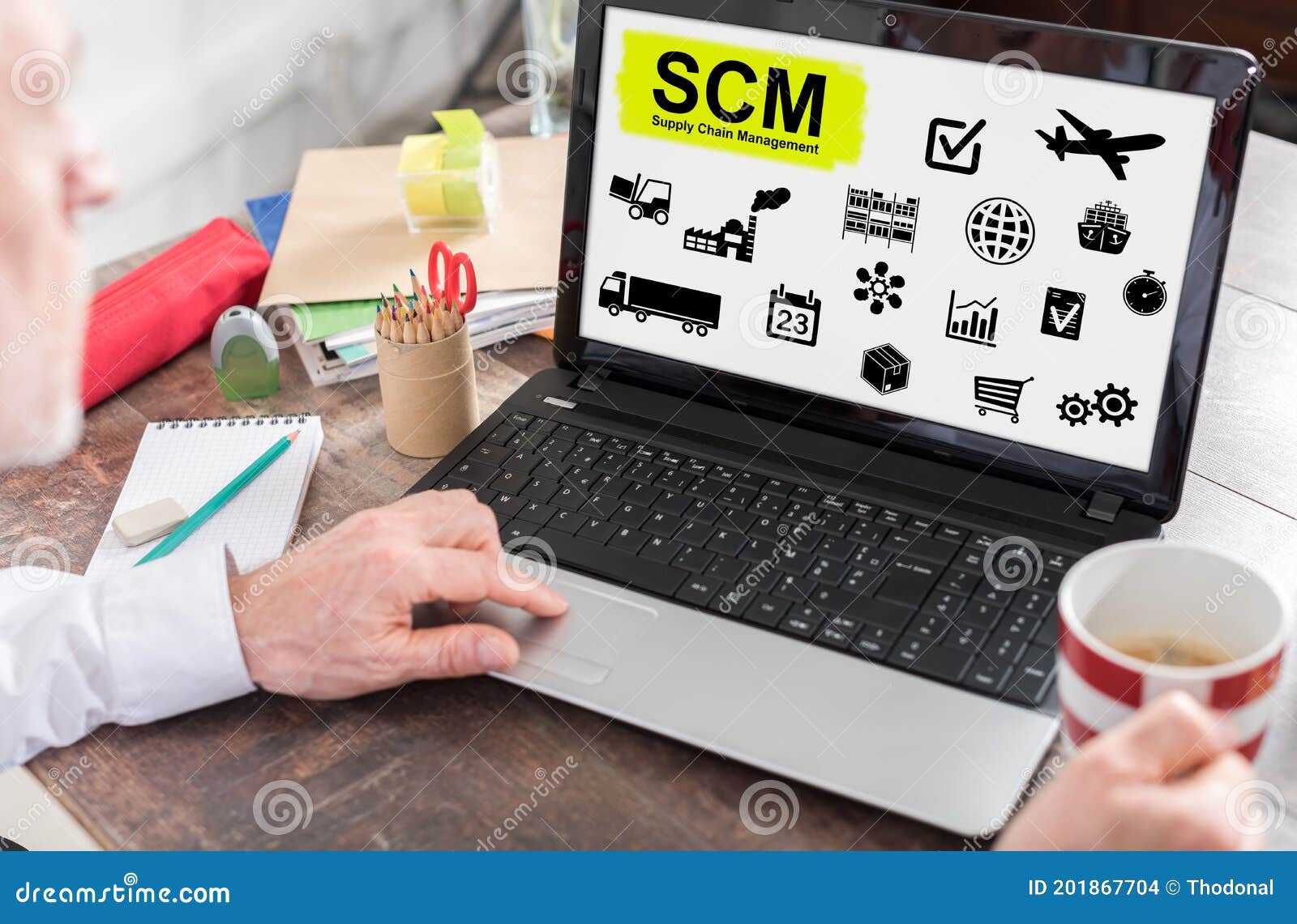 Scm Concept on a Laptop Screen Stock Photo - Image of production ...