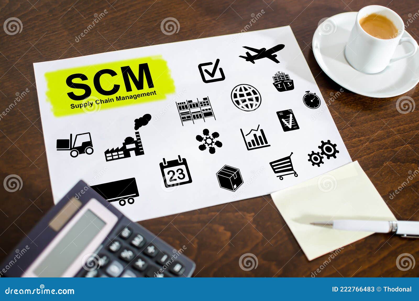 Scm concept on a paper stock image. Image of success - 222766483