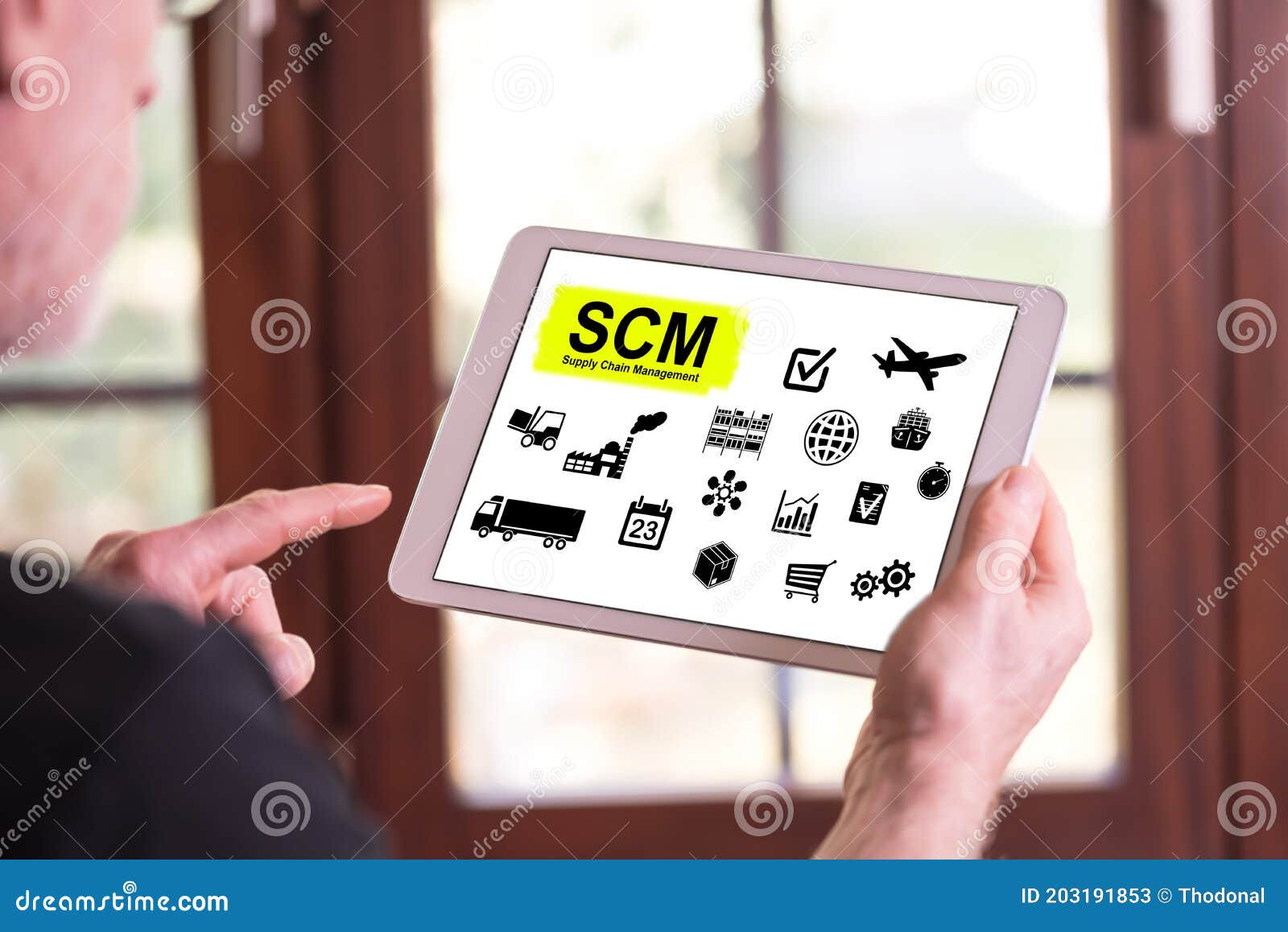 Scm concept on a tablet stock image. Image of network - 203191853