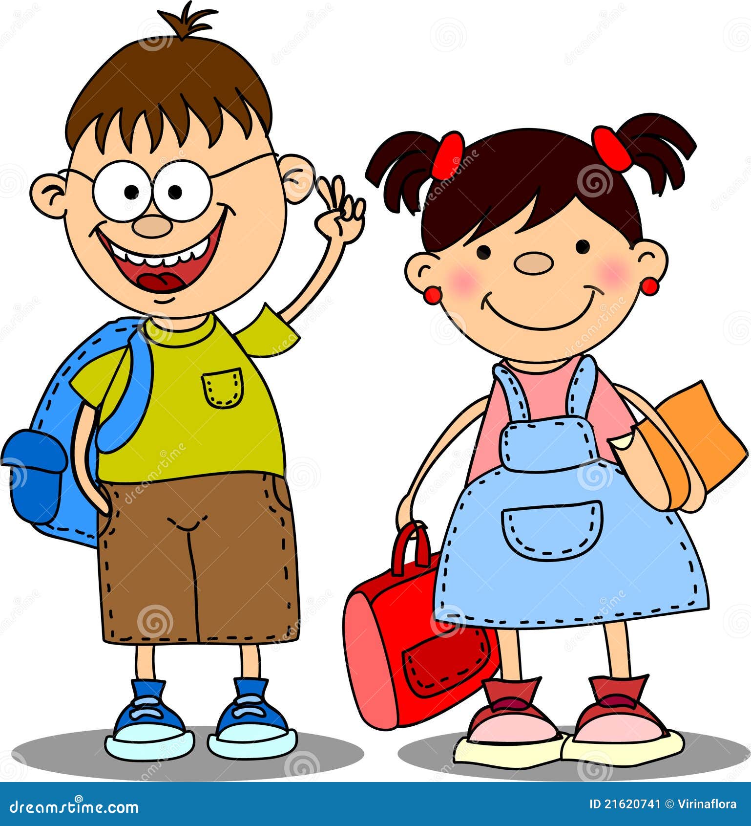 Scolari e scolare svegli illustrazione vettoriale. Illustrazione di ...