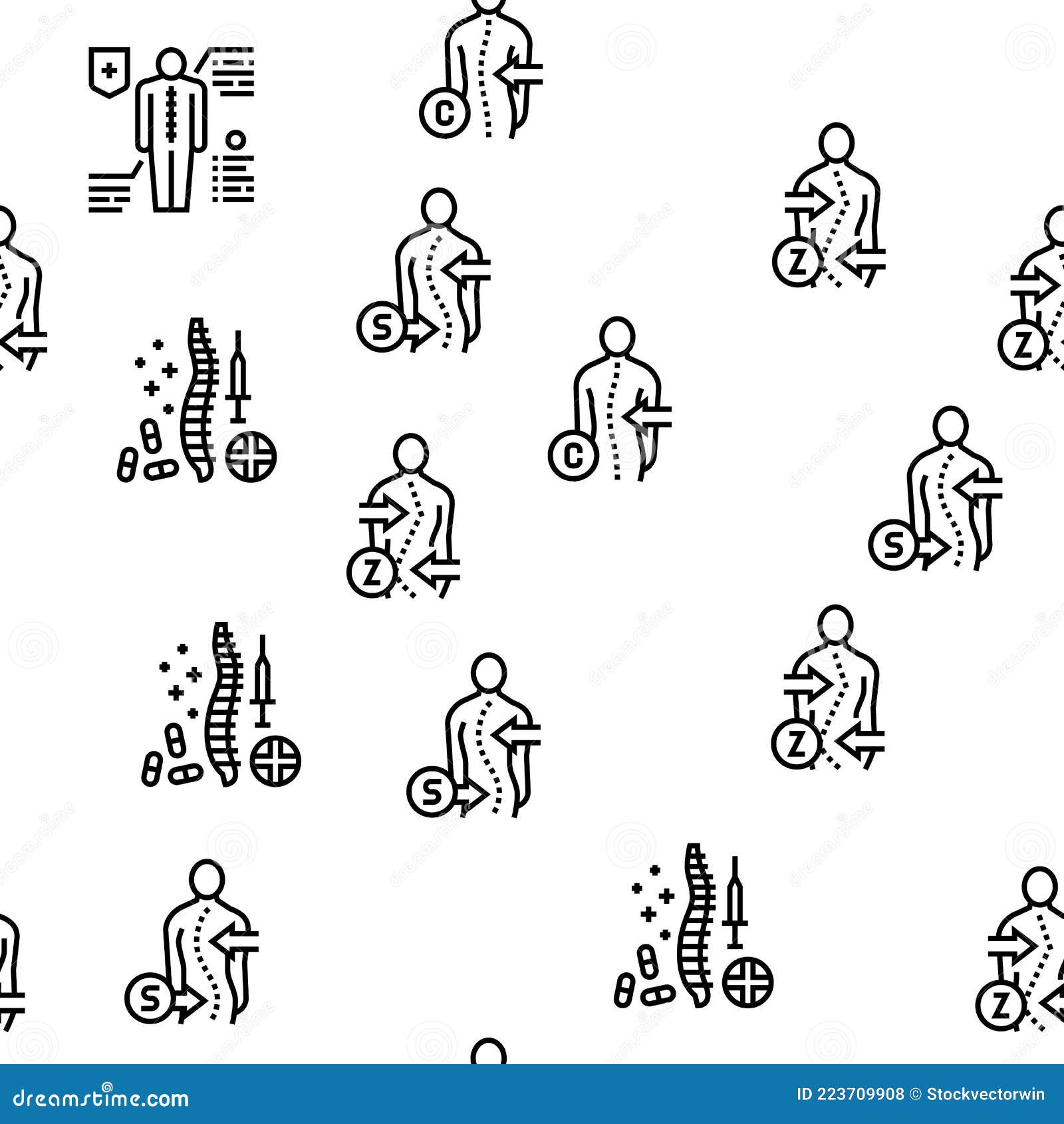 Scoliosis Disease Collection Icons Set Vector Stock Vector