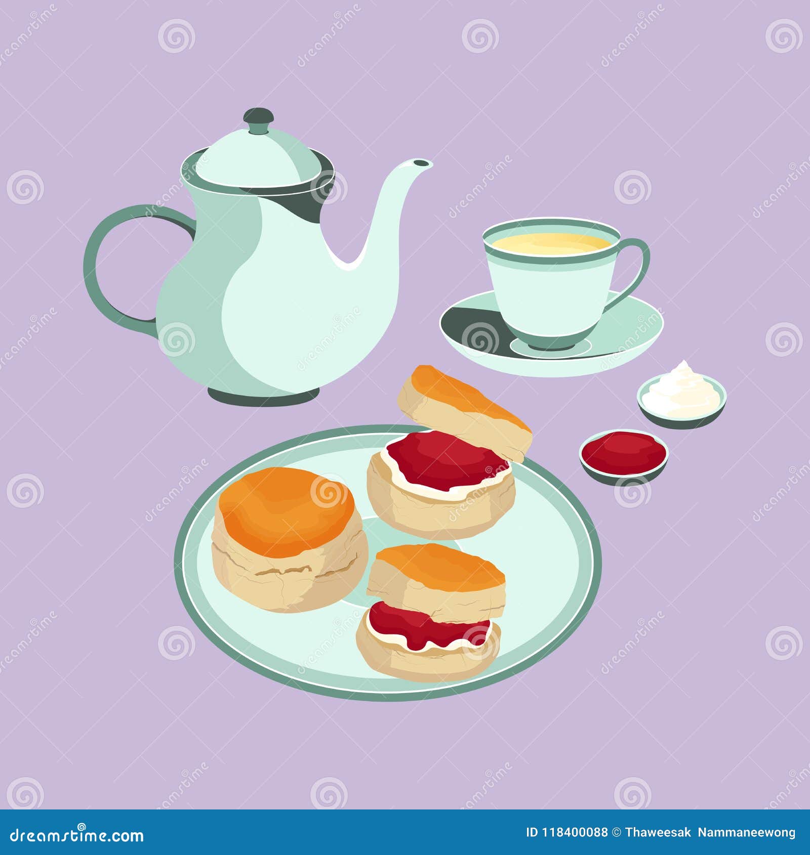Scone with Tea Set Dessert English Cuisine Stock Vector - Illustration ... Scone with Tea Set Dessert English Cuisine Stock Vector - Illustration ...