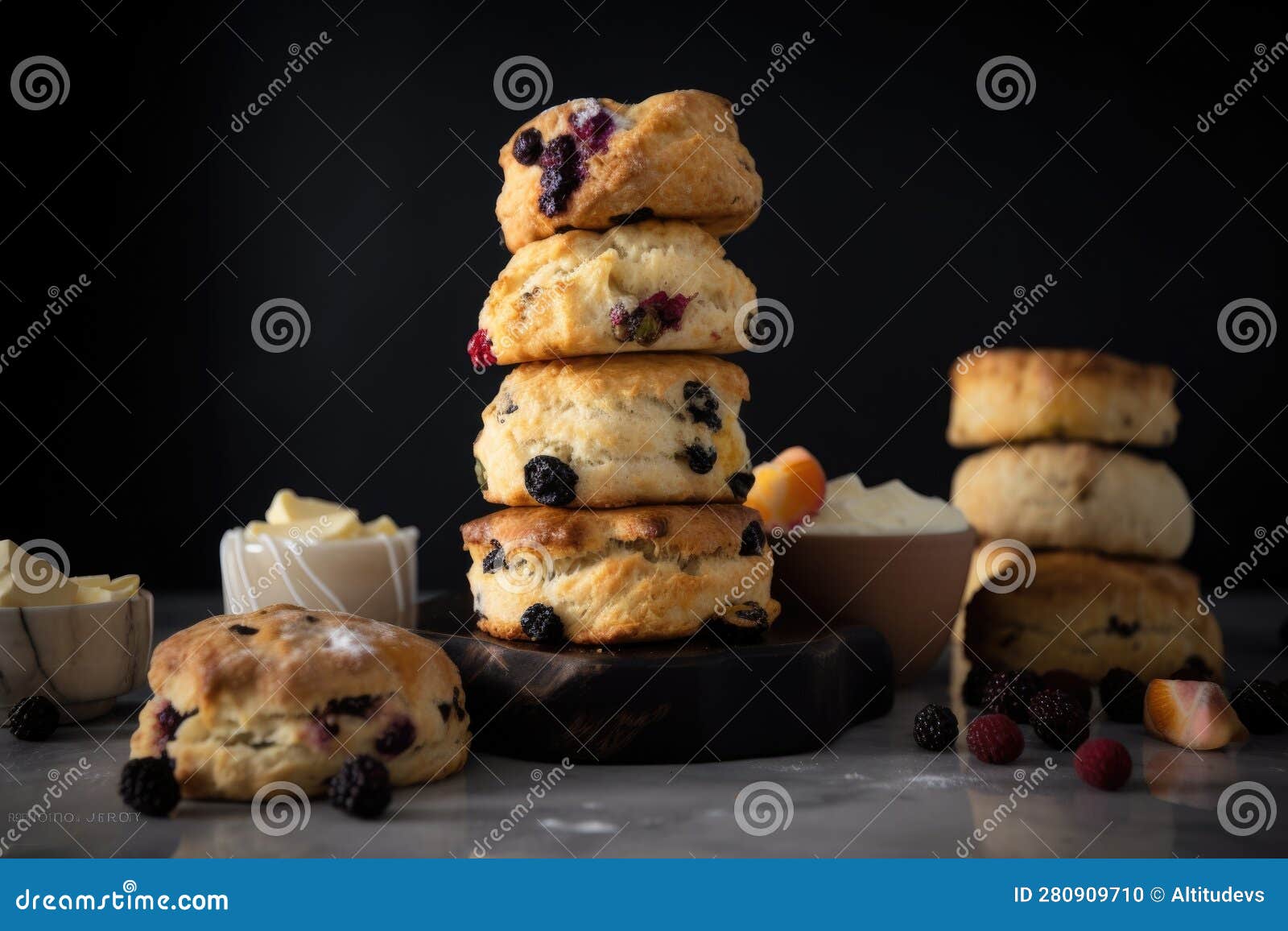 Scone Tower, Stacked High with Scones and Toppings Stock Illustration ...