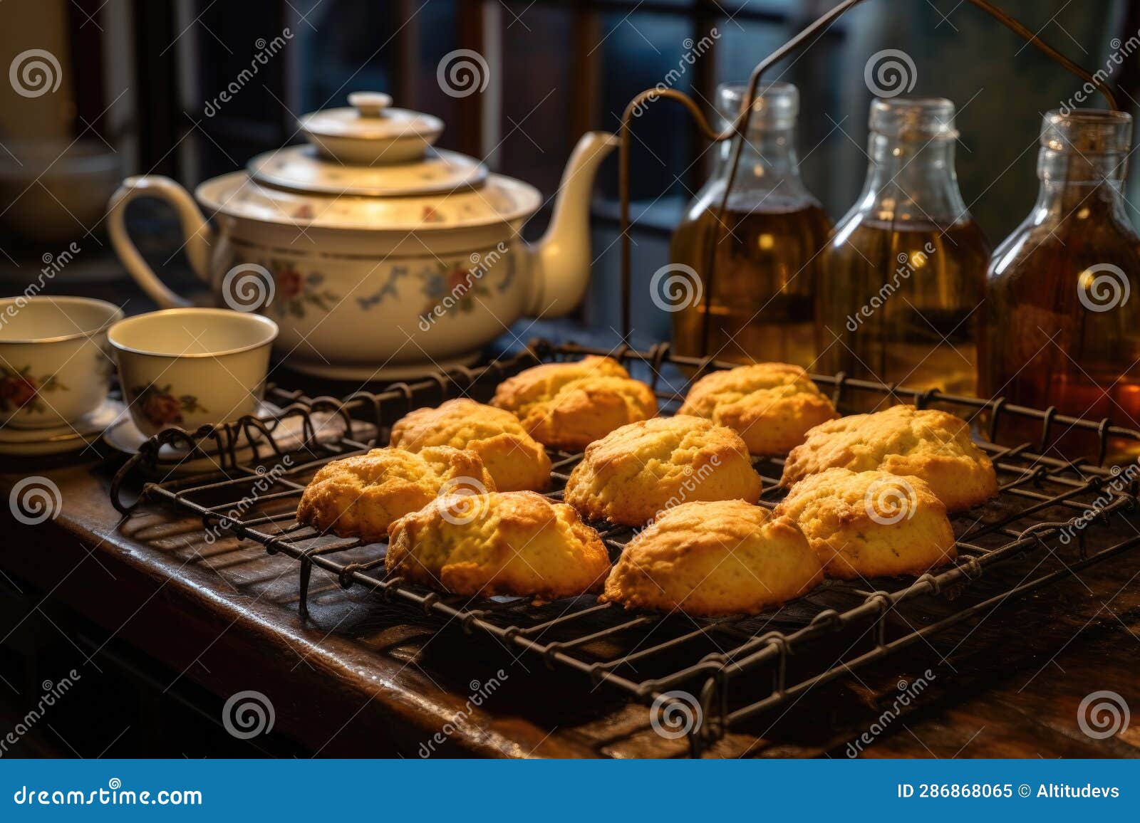 Scones Cooling on a Wire Rack with Tea Setup Stock Image - Image of ...
