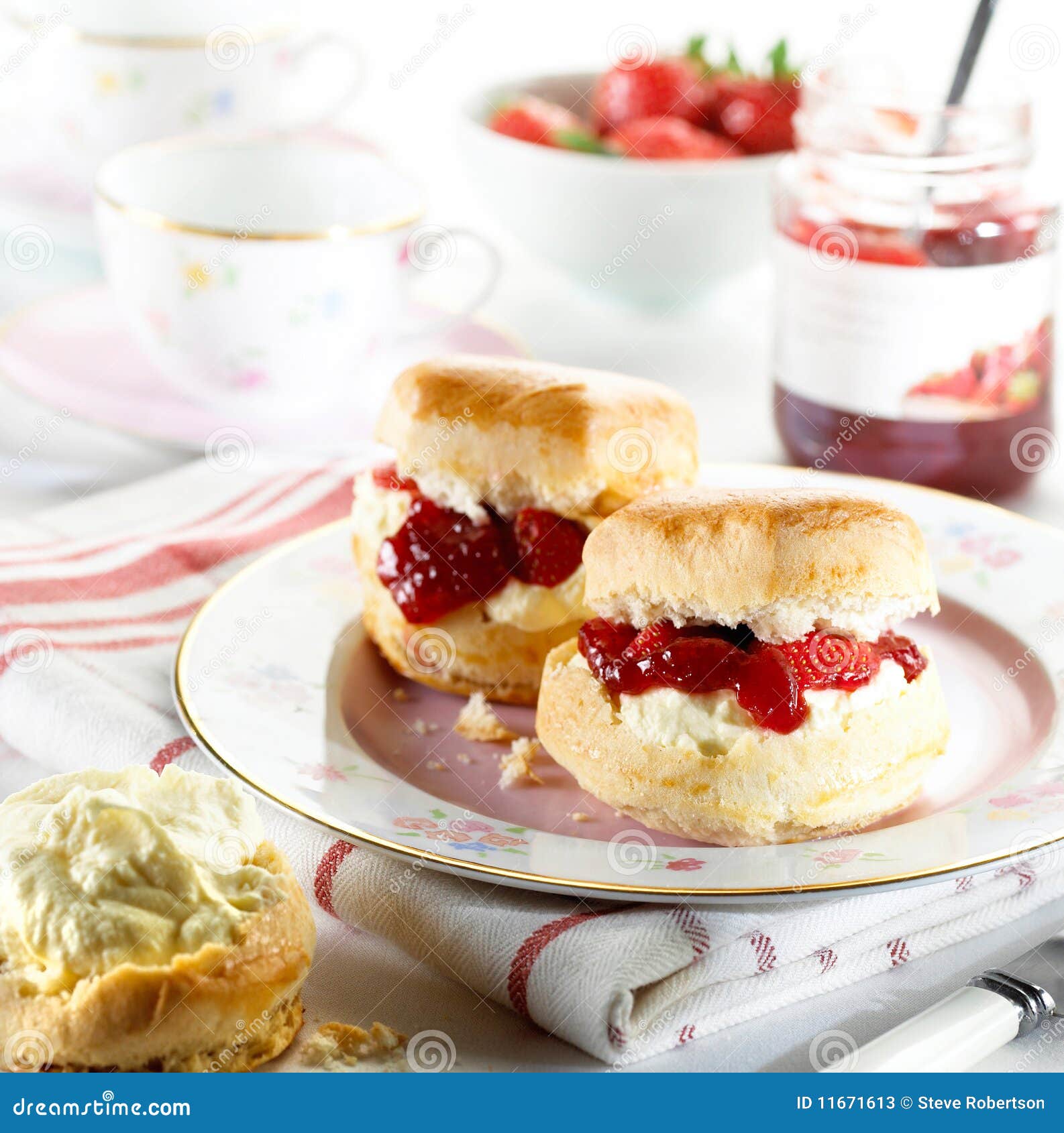 Scones with jam and cream stock image. Image of bakery - 11671613
