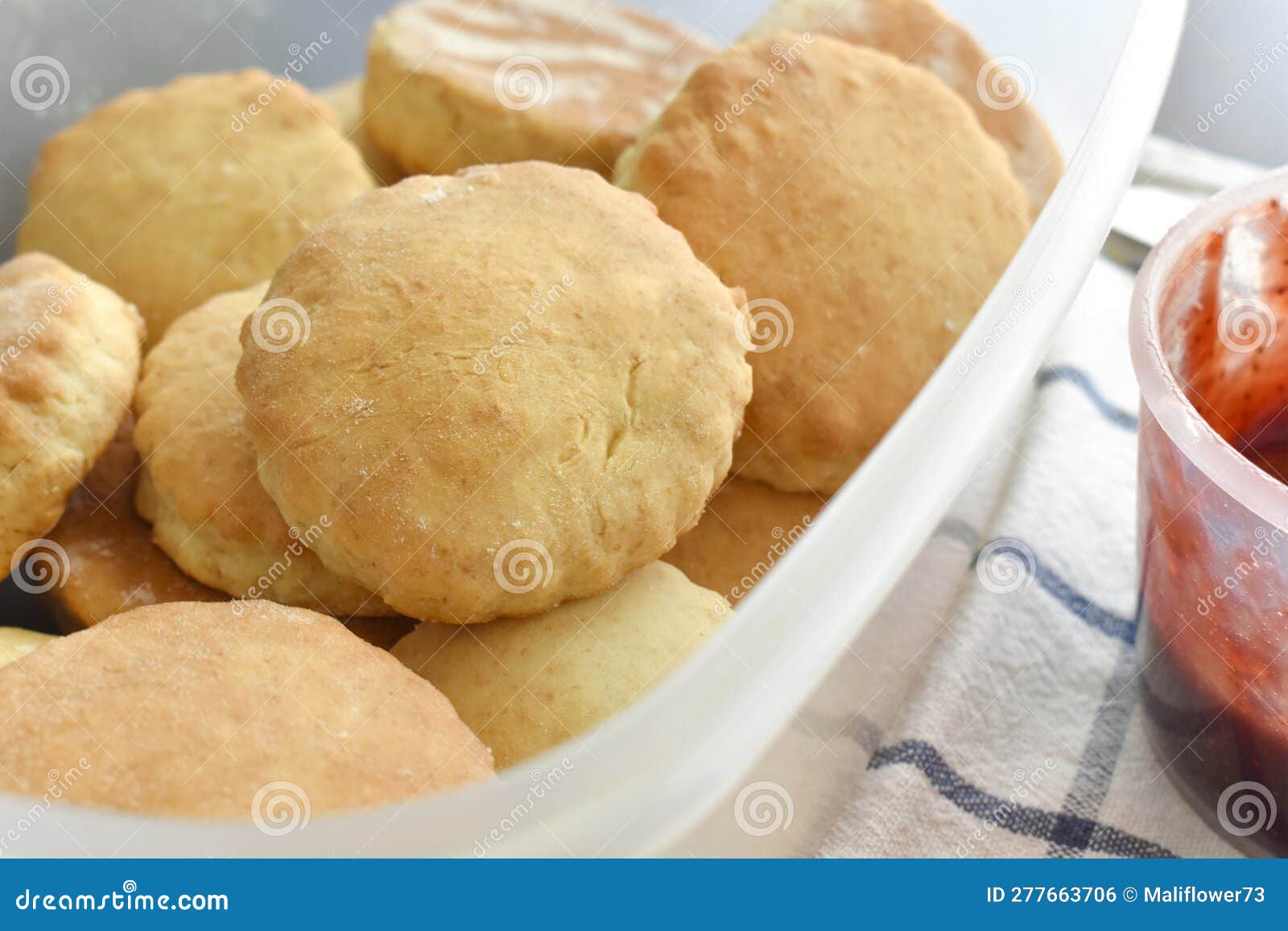 Scones in a plastic box. stock photo. Image of fruit - 277663706
