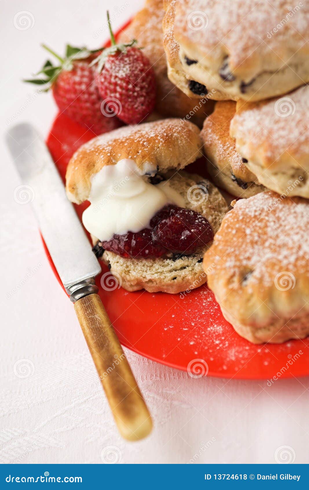 Scones & Strawberry Jam with Cream Stock Photo - Image of food ...