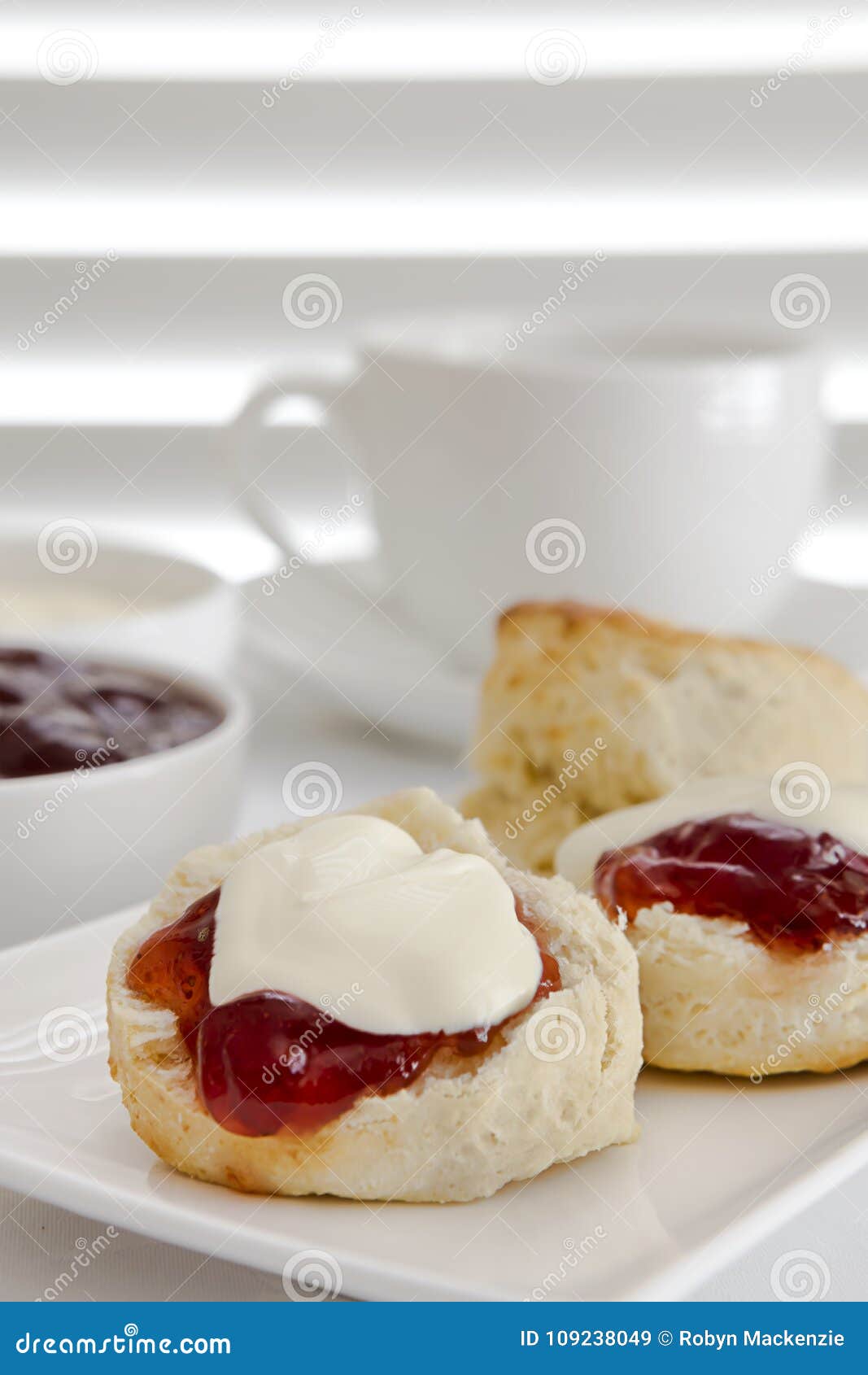 Scones with Strawberry Jam and Cream Devonshire Tea Stock Image - Image ...