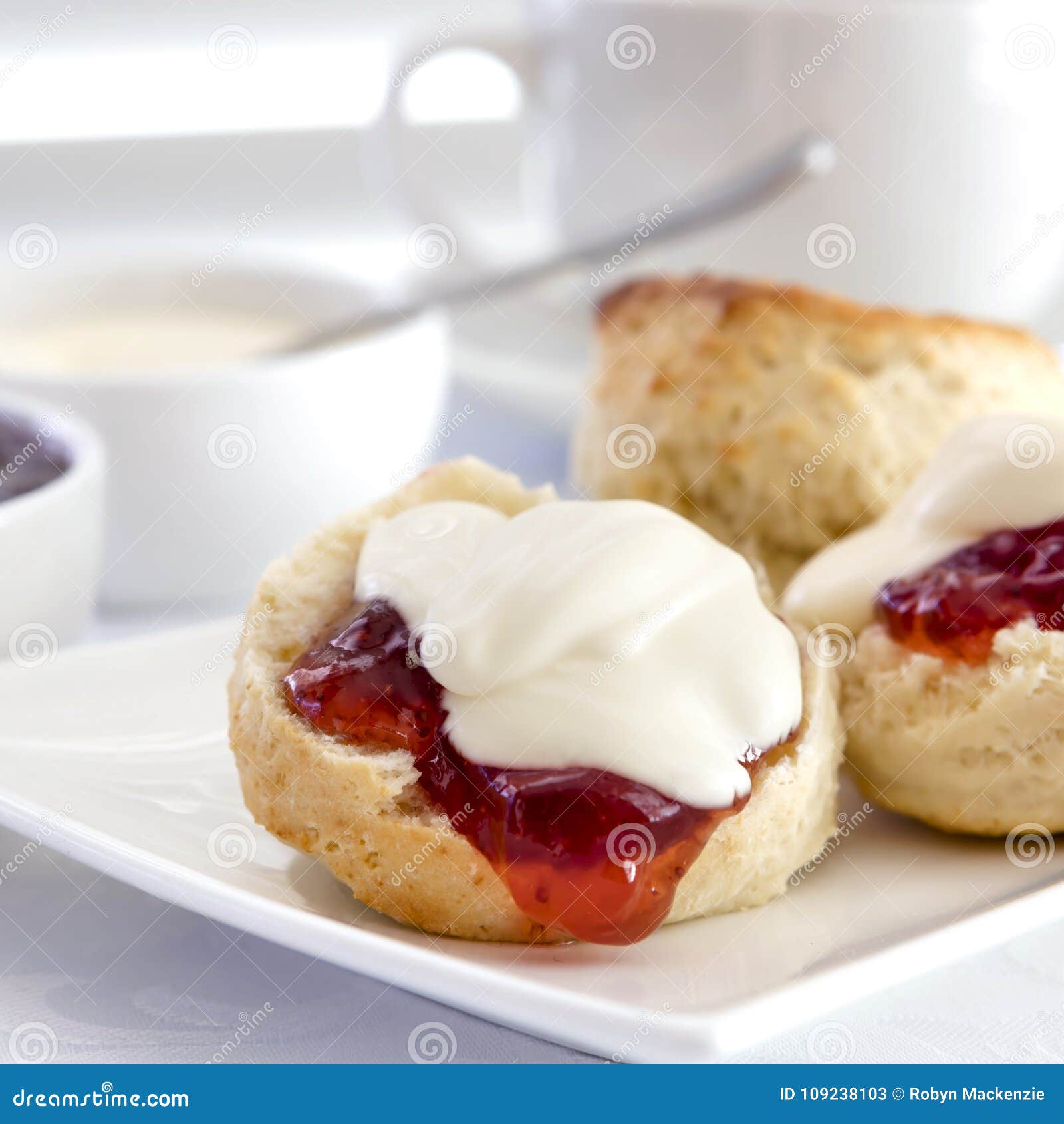 Scones with Strawberry Jam and Cream Devonshire Tea Stock Image - Image ...