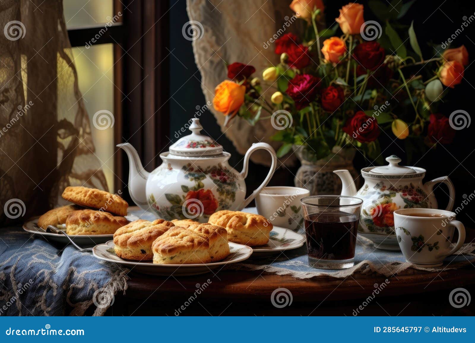 Scones and Tea Set on a Cozy Table Setting Stock Image - Image of ...