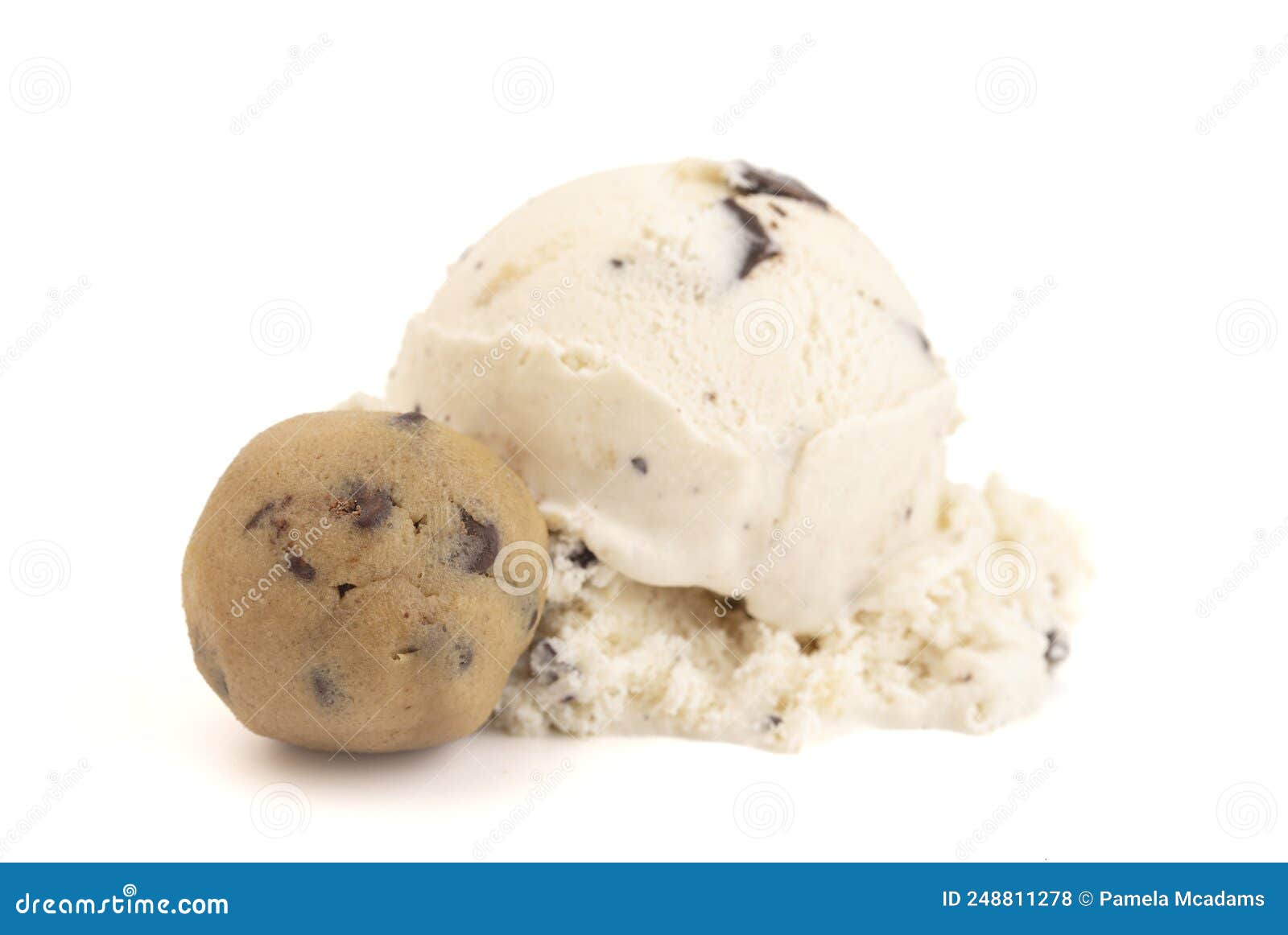 Scoop Of Chocolate Chip Cookie Dough Ice Cream On A White Background