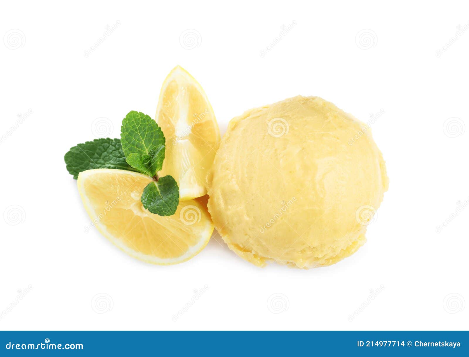 Scoop of Delicious Ice Cream with Lemon and Mint on White Background ...