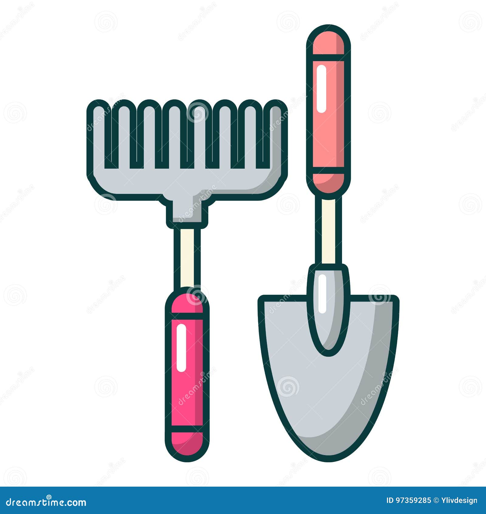 Scoop and Hand Rake Icon, Cartoon Style Stock Vector - Illustration of ...