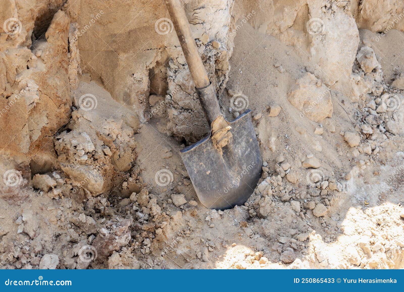 Scoop Shovel Smeared in Concrete in a Pile of Sand for Making Concrete ...