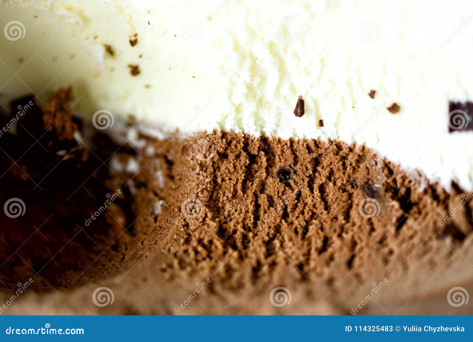 Scooped Vanilla And Chocolate Ice Cream Background Summer Food Concept