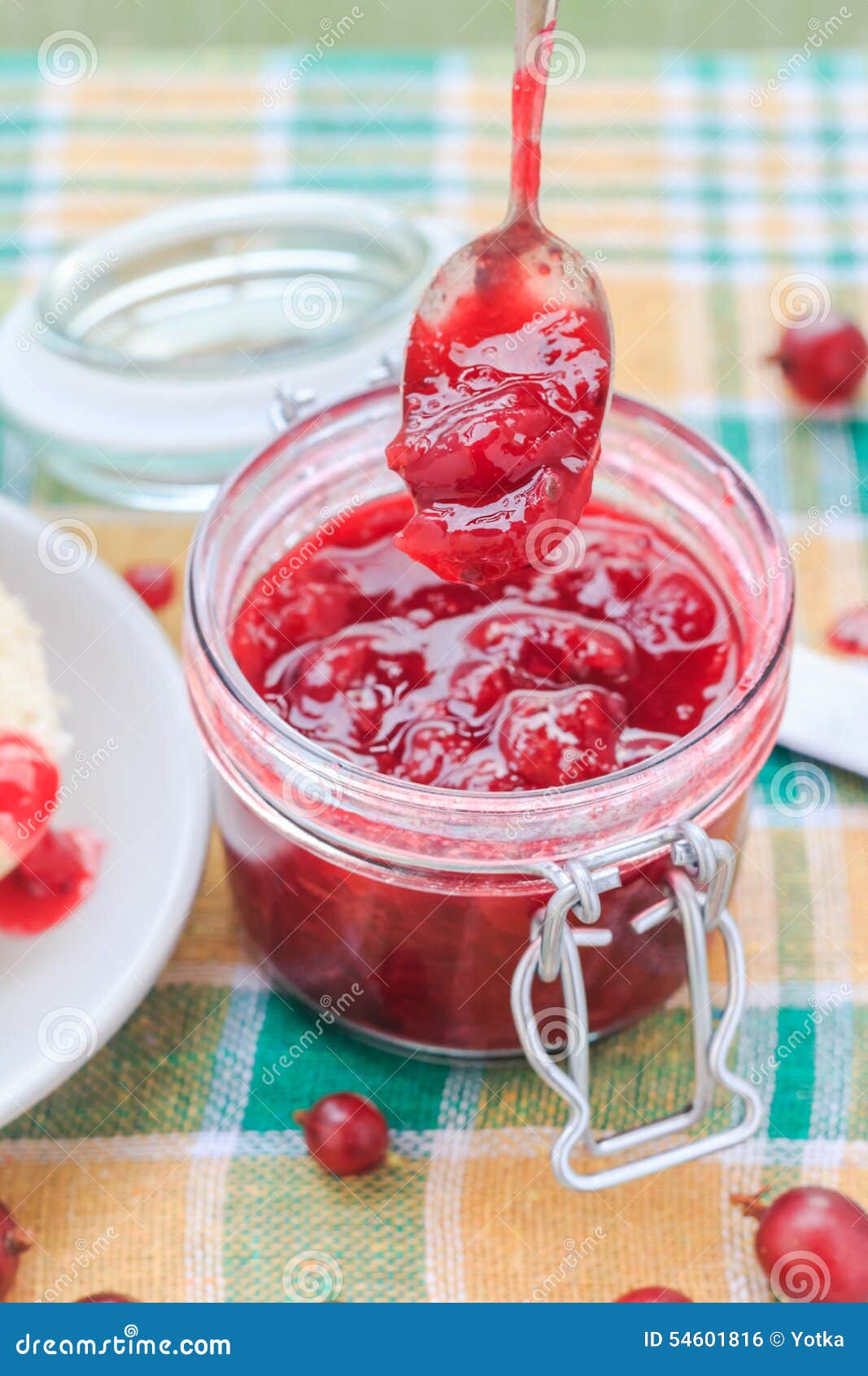 Scooping Gooseberry Jam Jar Spoon Stock Photo - Image of marmalade ...