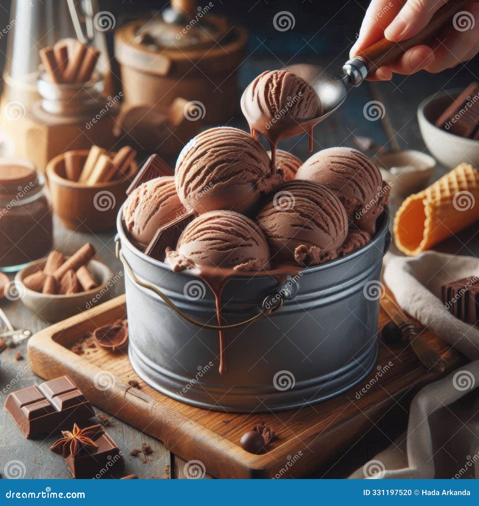 Scooping Rich Chocolate Ice Cream From Container Royalty-Free Stock ...