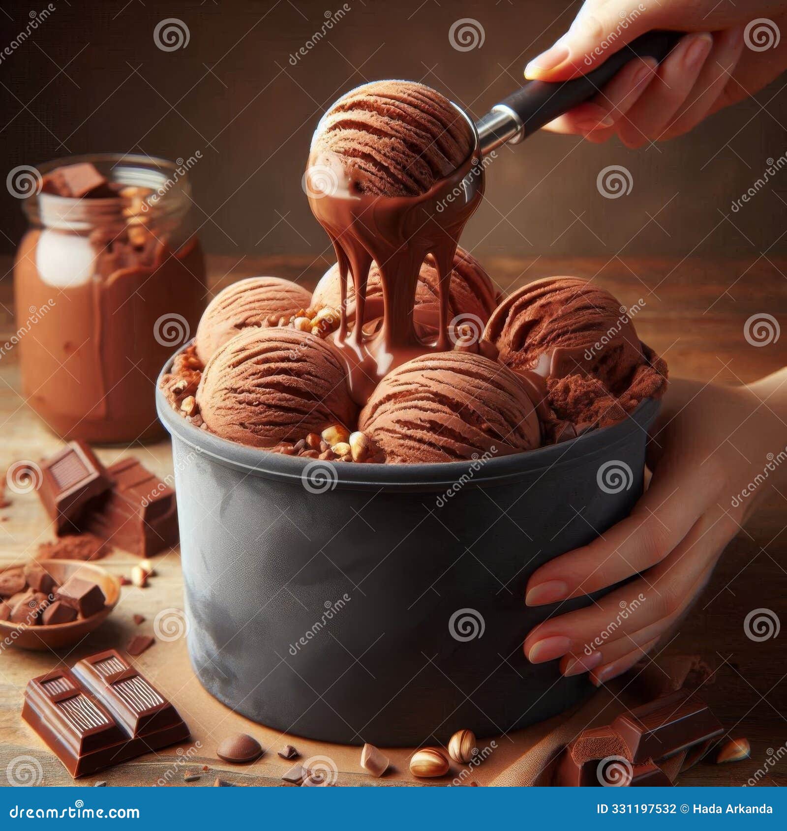 Scooping Rich Chocolate Ice Cream From Container Royalty-Free Stock ...