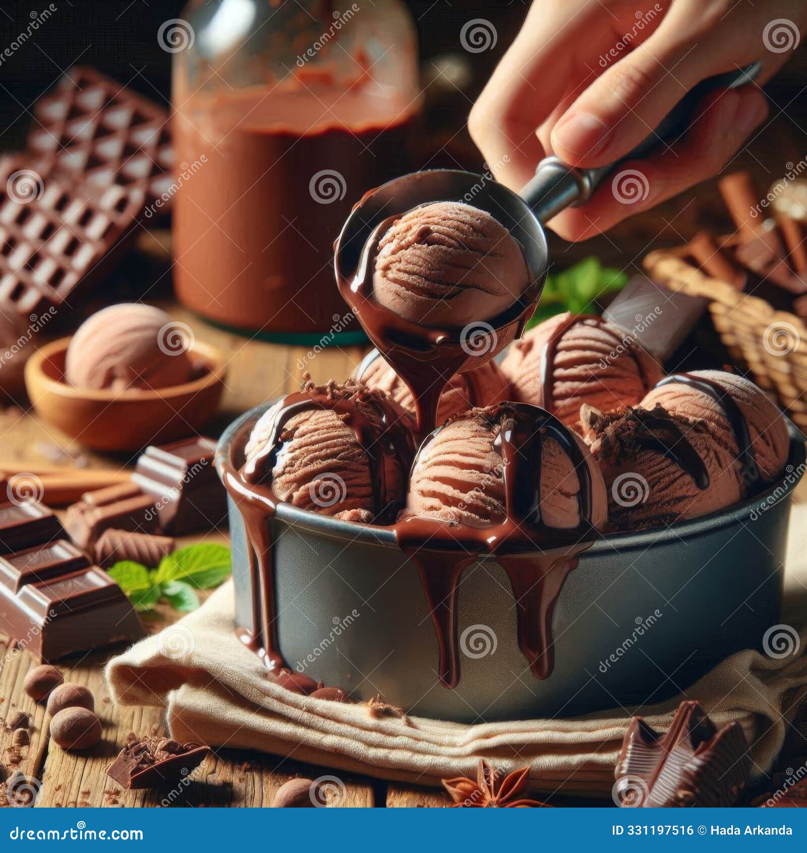 Scooping Rich Chocolate Ice Cream From Container Royalty-Free Stock ...