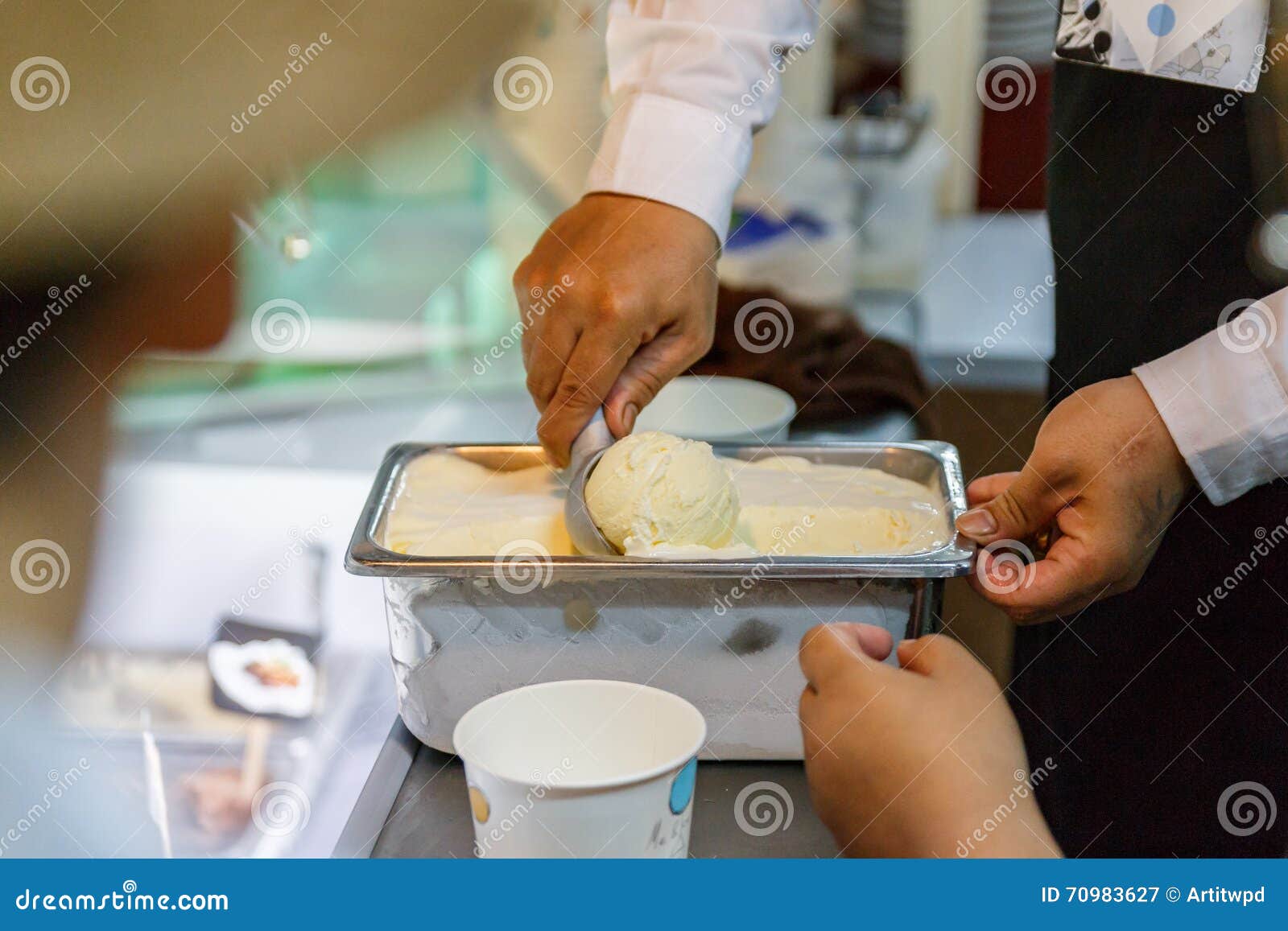 Scooping Vanilla Ice Cream from Bucket Stock Image - Image of food ...