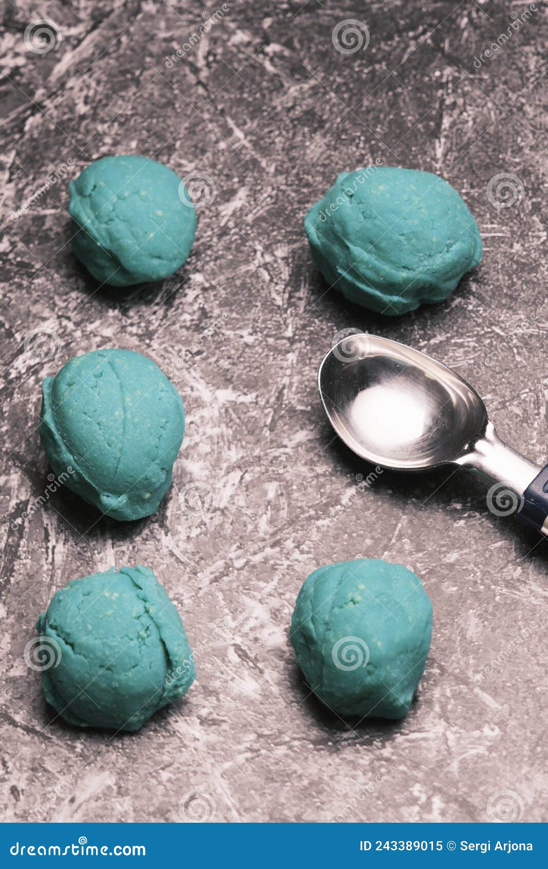 Scoops of Blue Ice Cream with an Ice Cream Scoop Stock Image - Image of ...