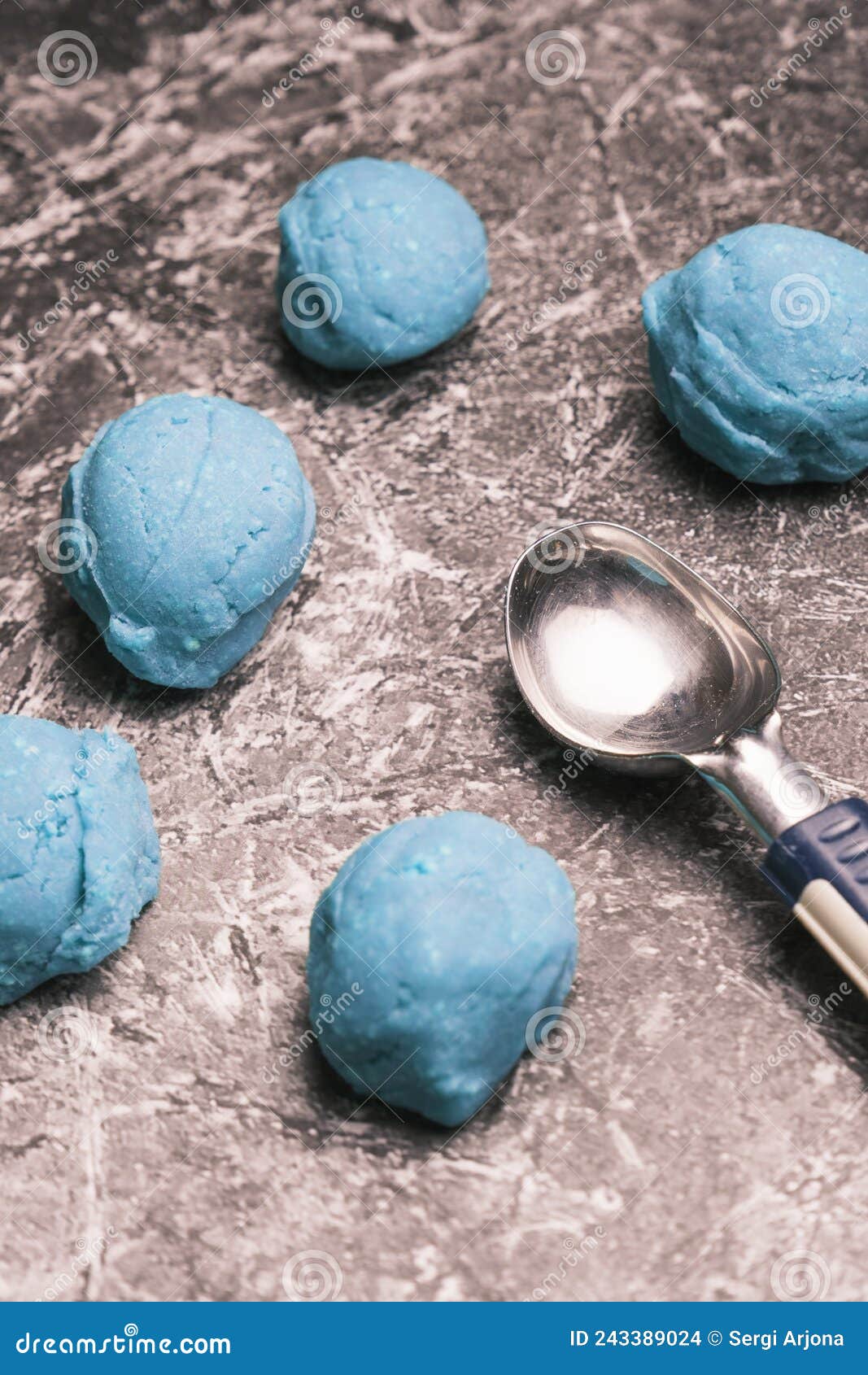 Scoops of Blue Ice Cream with an Ice Cream Scoop Stock Photo - Image of ...