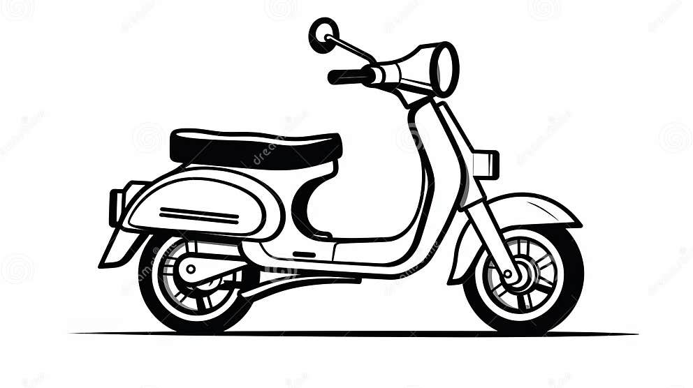 Bold Outlines: a Simple Black and White Scooter Stock Illustration ...