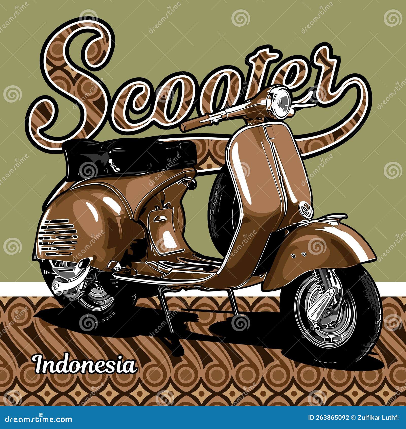 Scooter with Indonesian Batik Pattern Stock Vector - Illustration of travel, isolated: 263865092