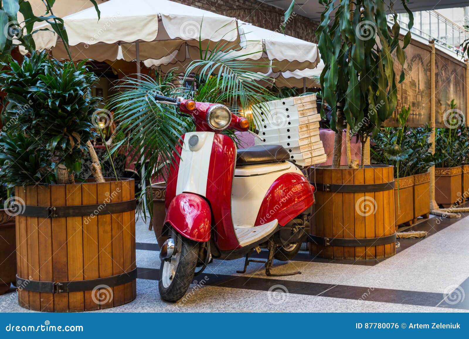 Scooter Near the Restaurant with Pizza Stock Photo - Image of italian ...