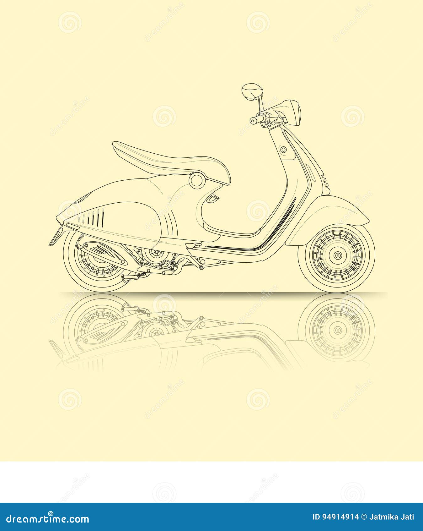 Scooter Outline Drawing On White Vector Illustration | CartoonDealer ...