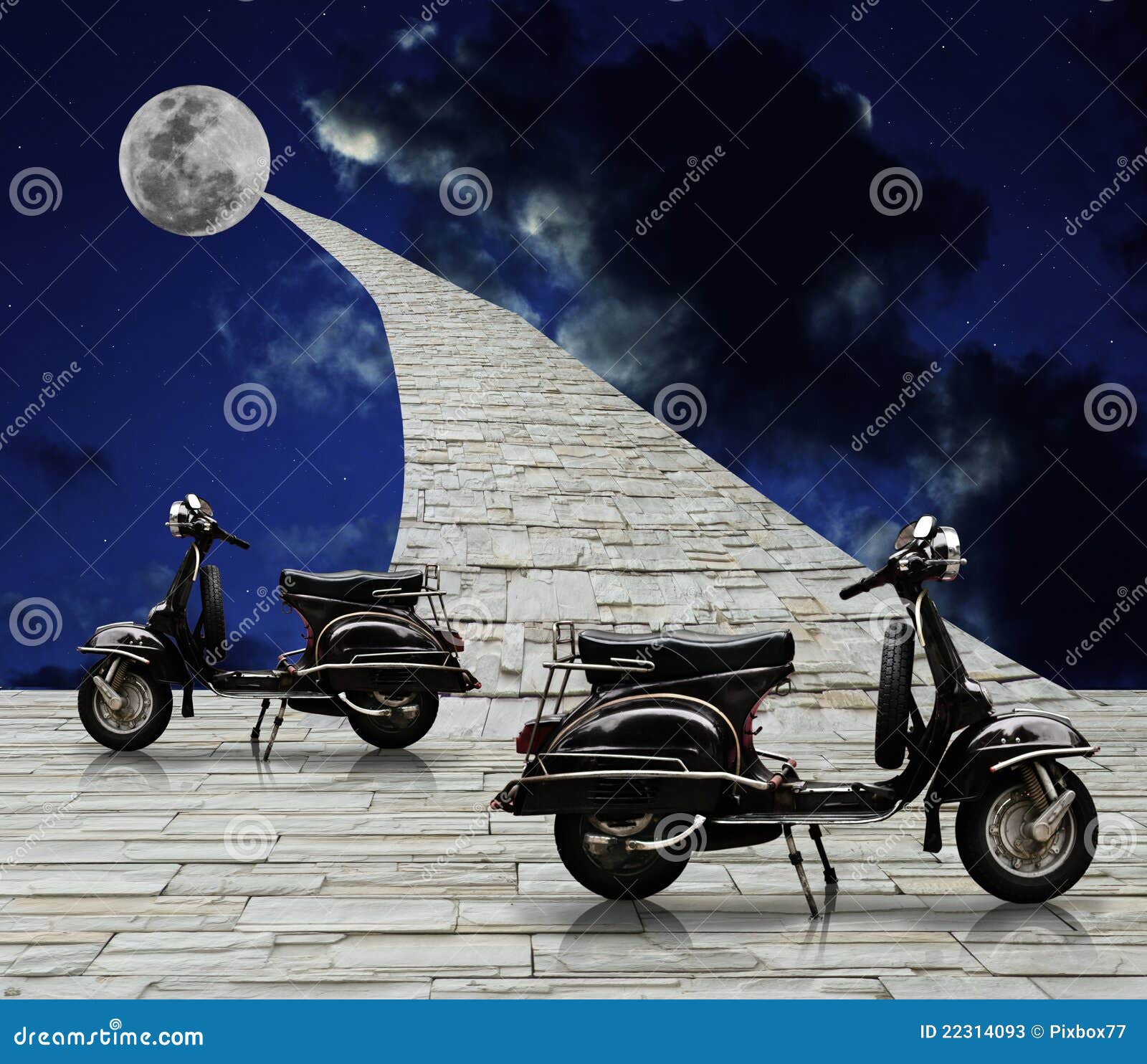 Scooter ride to the moon stock illustration. Illustration of decorate ...