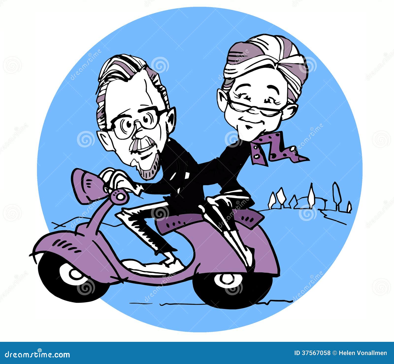 Scooter and Senior Old Couple Cartoon Stock Illustration - Illustration ...