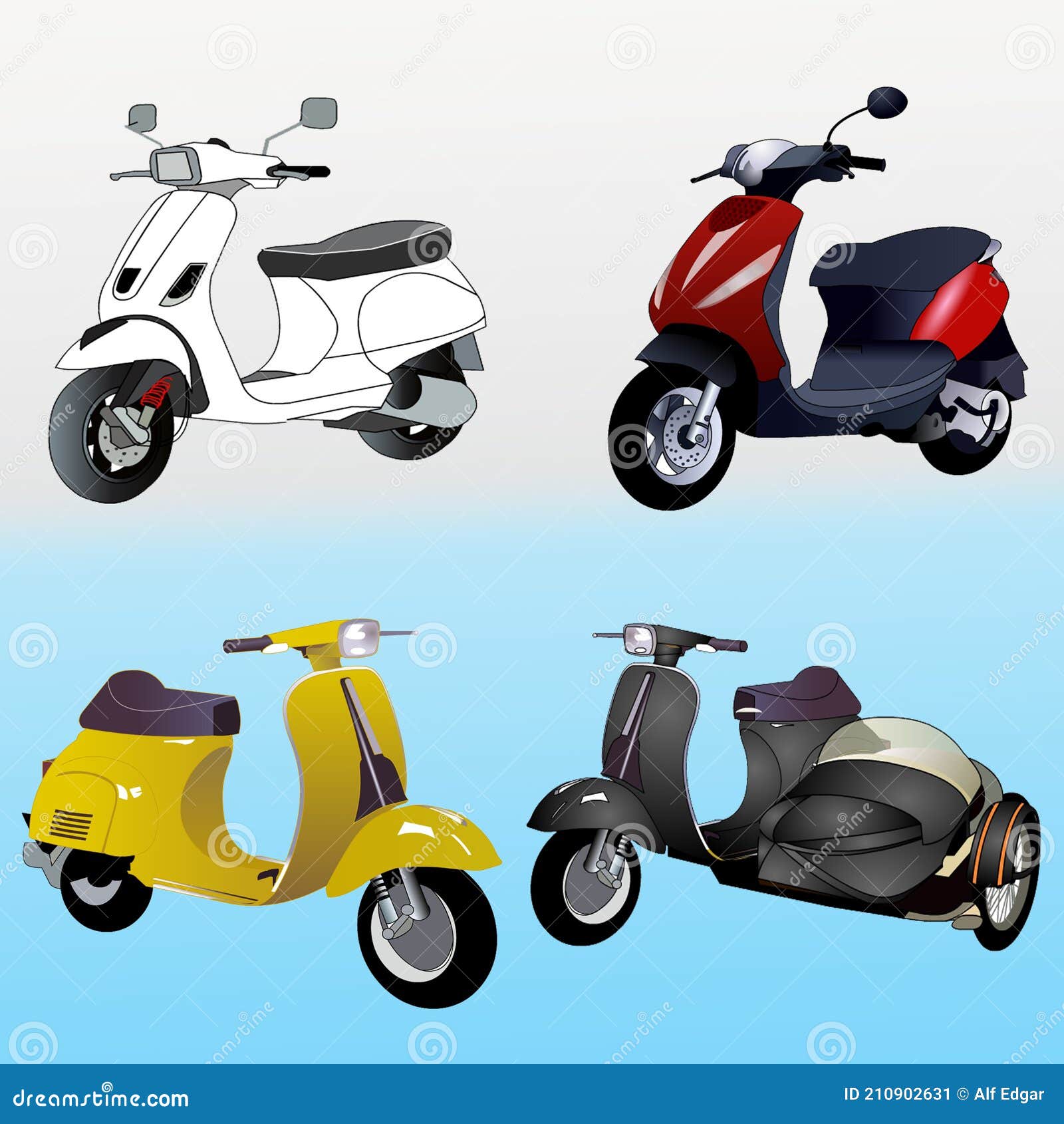 Motorcycle Scooter 4 in 1 Vector Image Stock Image - Illustration of ...