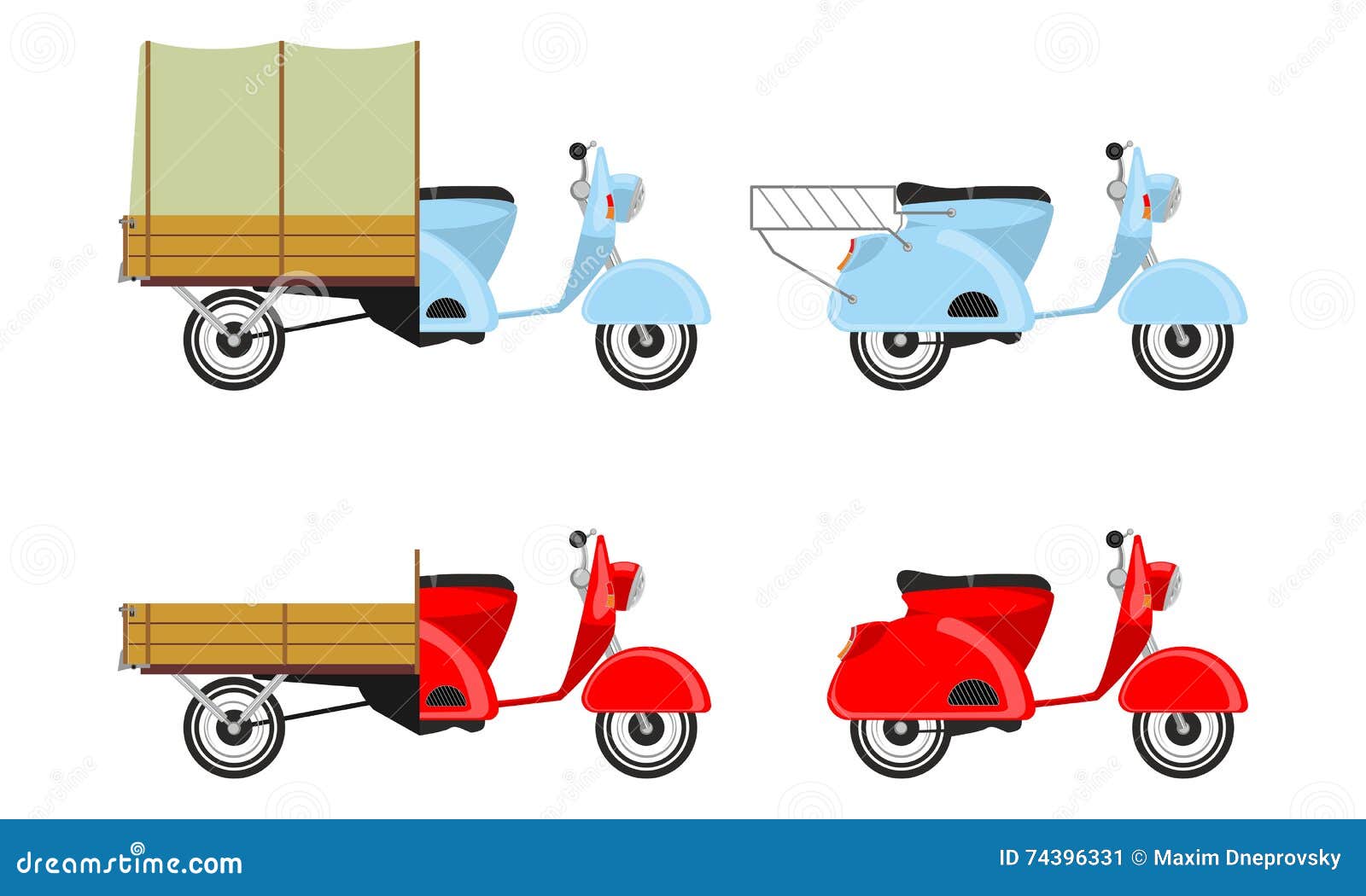 Scooters Motorized Modern Motorbikes Models Set Vector Illustration ...