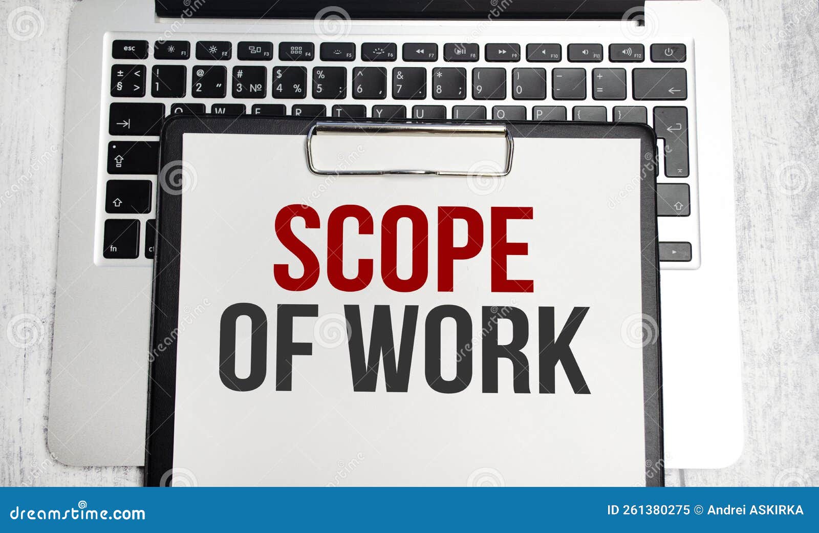 Scope of Work on Black Paper Tablet with Laptop Stock Image - Image of ...