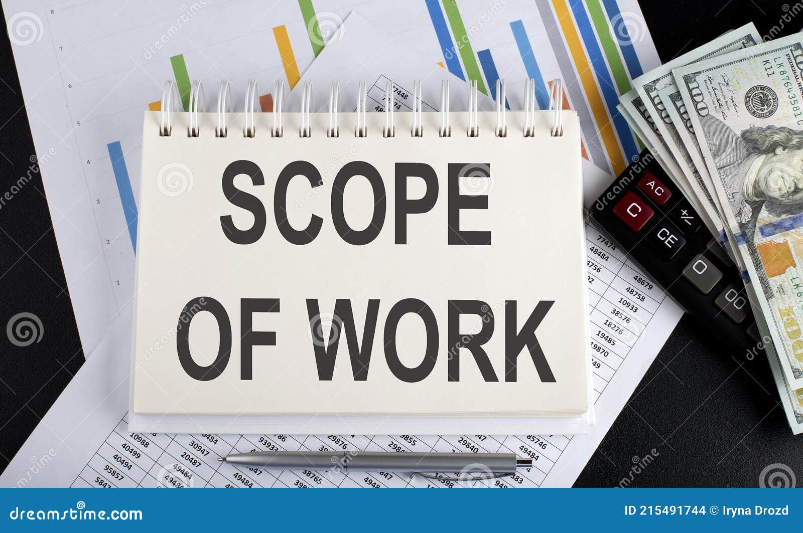 Scope of Work Text Written on Notebook with Chart,calculator and ...