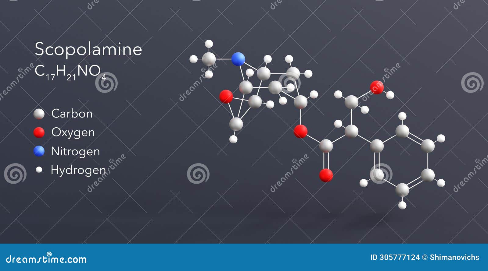 Scopolamine Molecule 3d Rendering, Flat Molecular Structure With ...