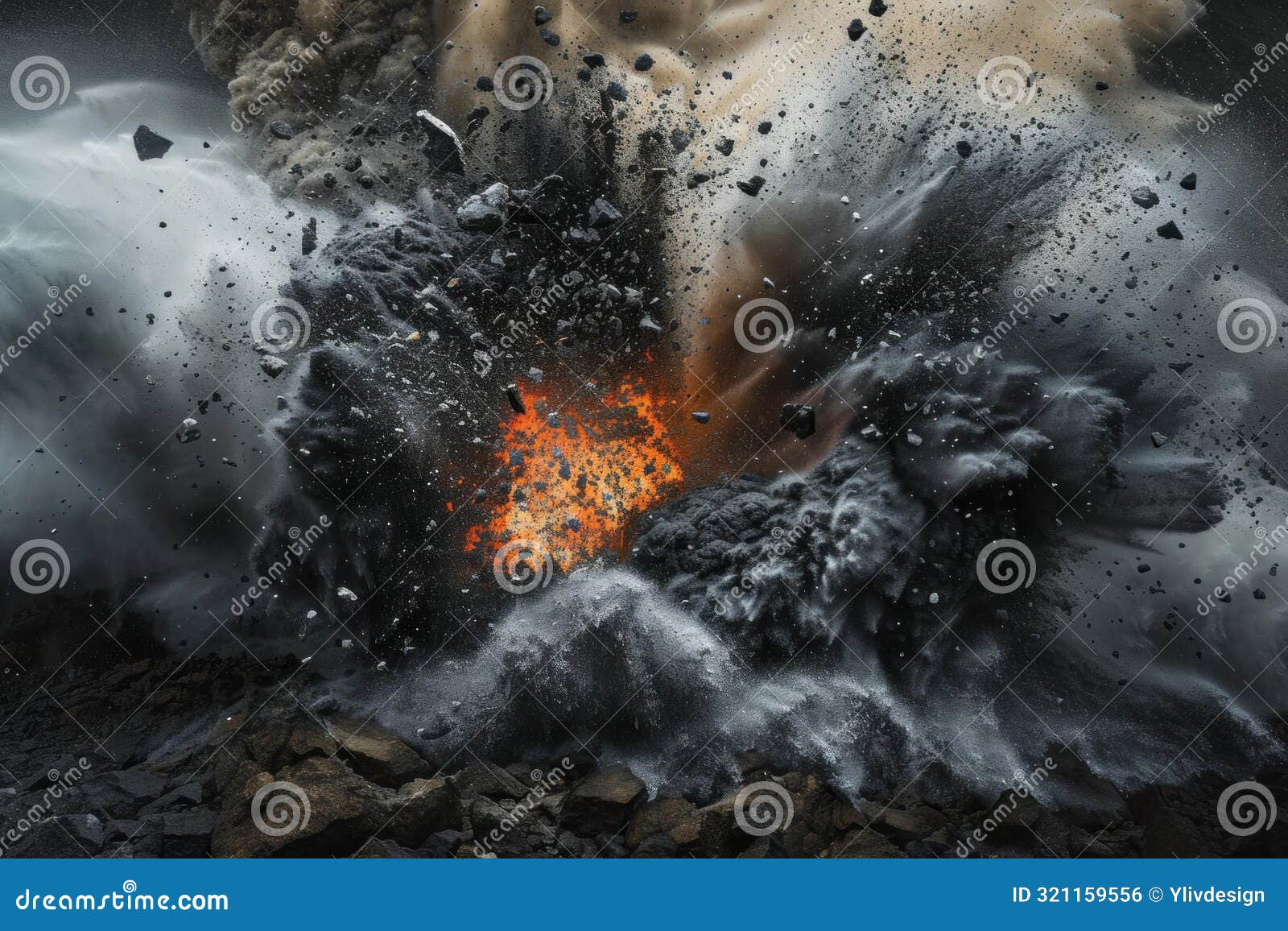 Scorched Black Charcoal Falling Rocks Explosion. Generate Ai Stock ...