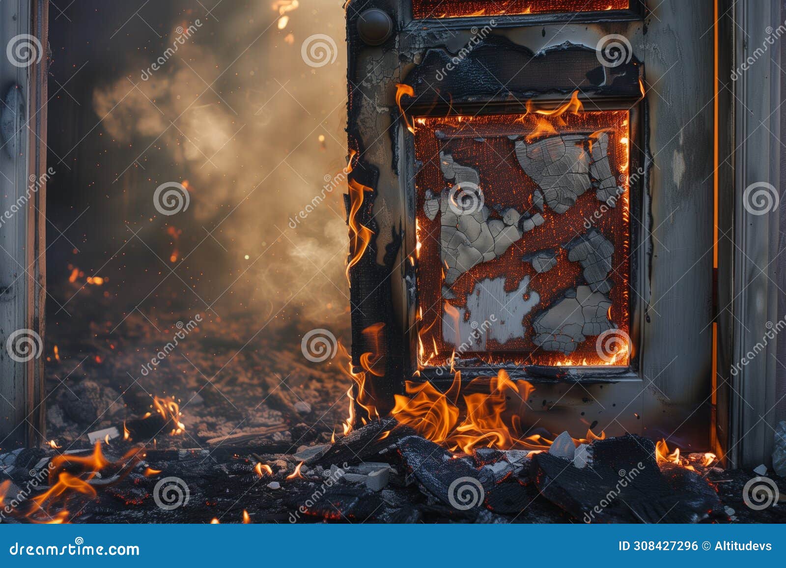 Scorched Door Frame with the Door Burning and Disintegrating Stock ...
