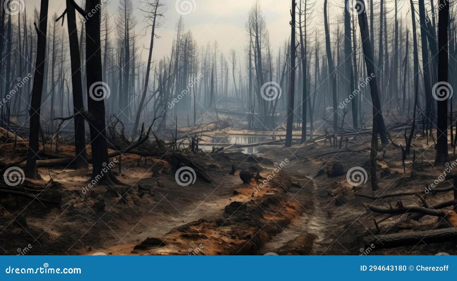 Scorched Forest after Wildfires Stock Photo - Image of path, trees ...