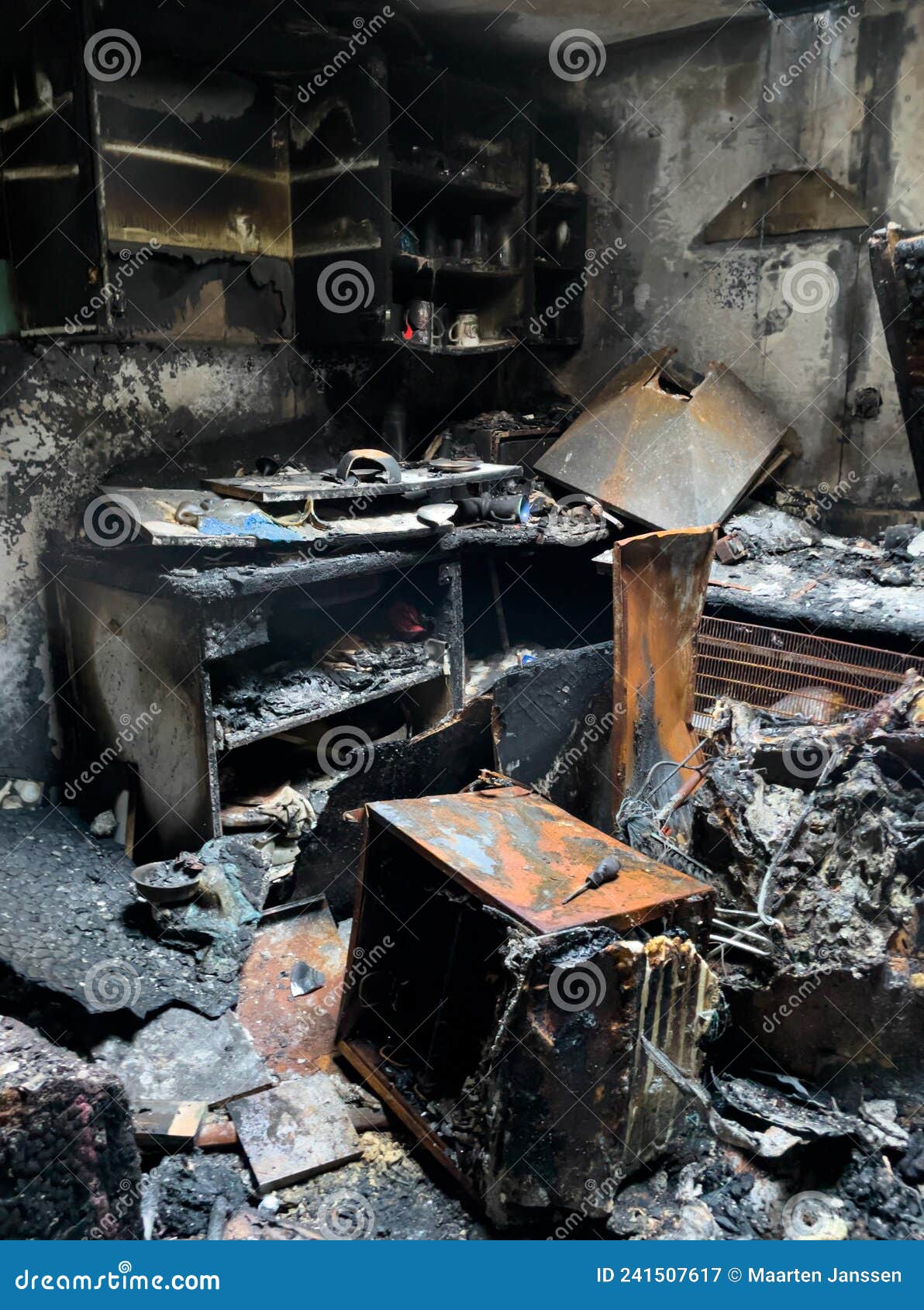 Burned out kitchen stock image. Image of kitchen, scorched - 241507617