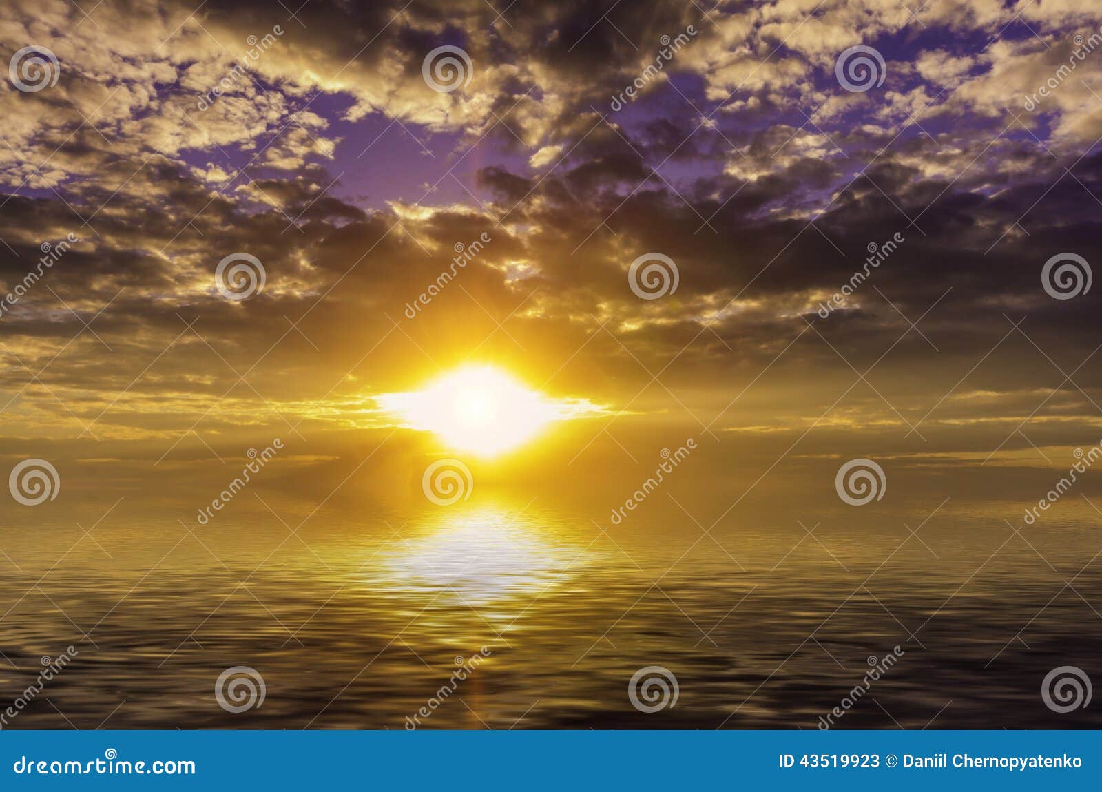 Scorching Sun Descending into the Depths of the Sea Stock Image - Image ...