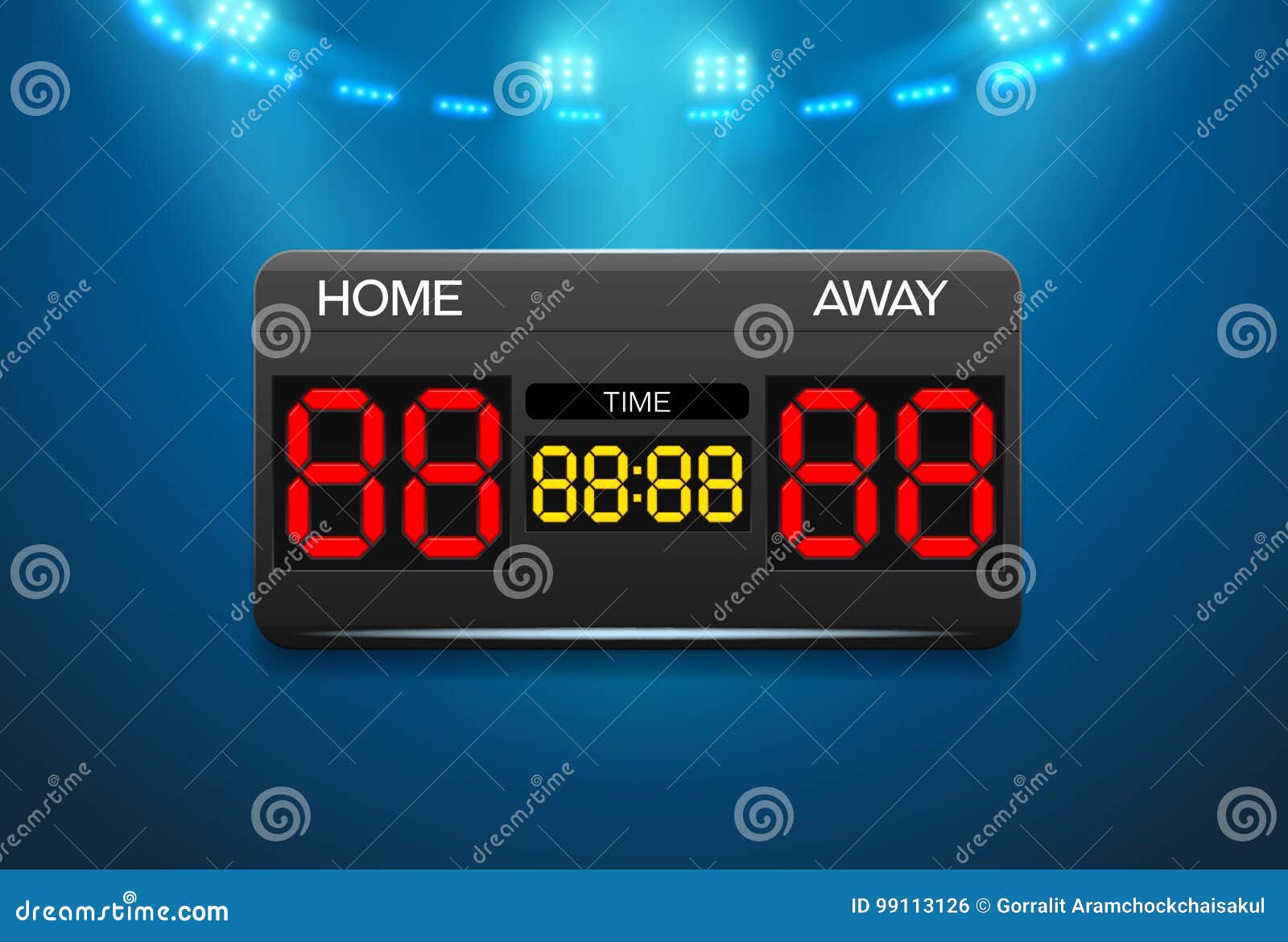 Scoreboard with Time and Result Display and Spotlight Stock Vector ...