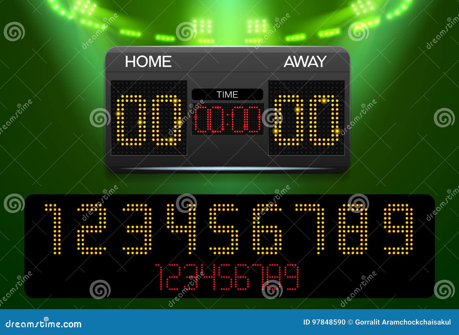 Scoreboard with Time and Result Display and Spotlight Stock Vector ...