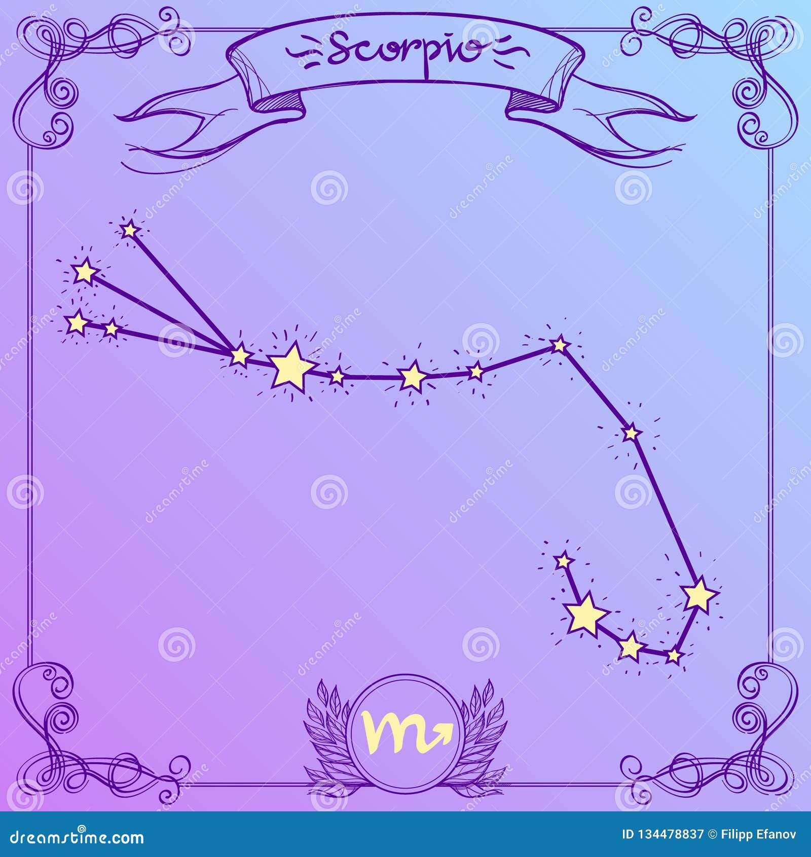 Scorpio Constellation On A Purple Background. Schematic Representation ...