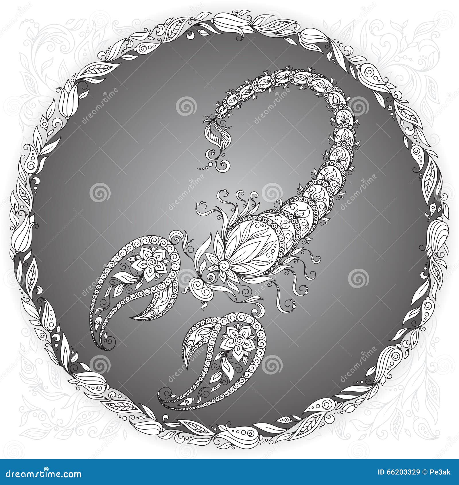 Scorpion in a floral frame stock vector. Illustration of decorative ...