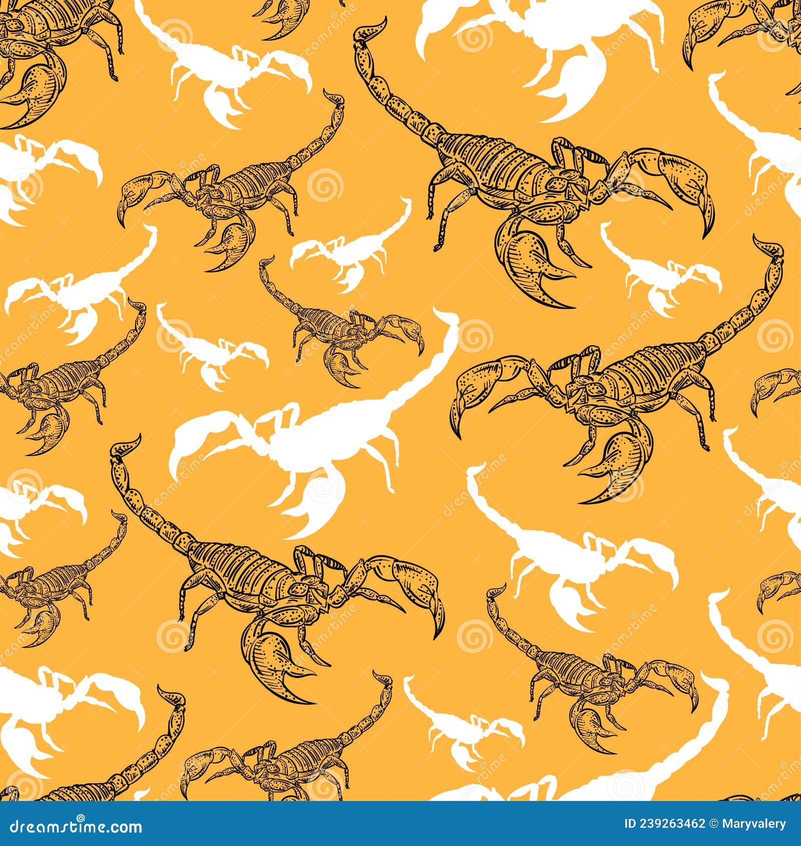 Scorpion Hand Drawing Sketch Pattern Seamless. Linear Terrestrial ...