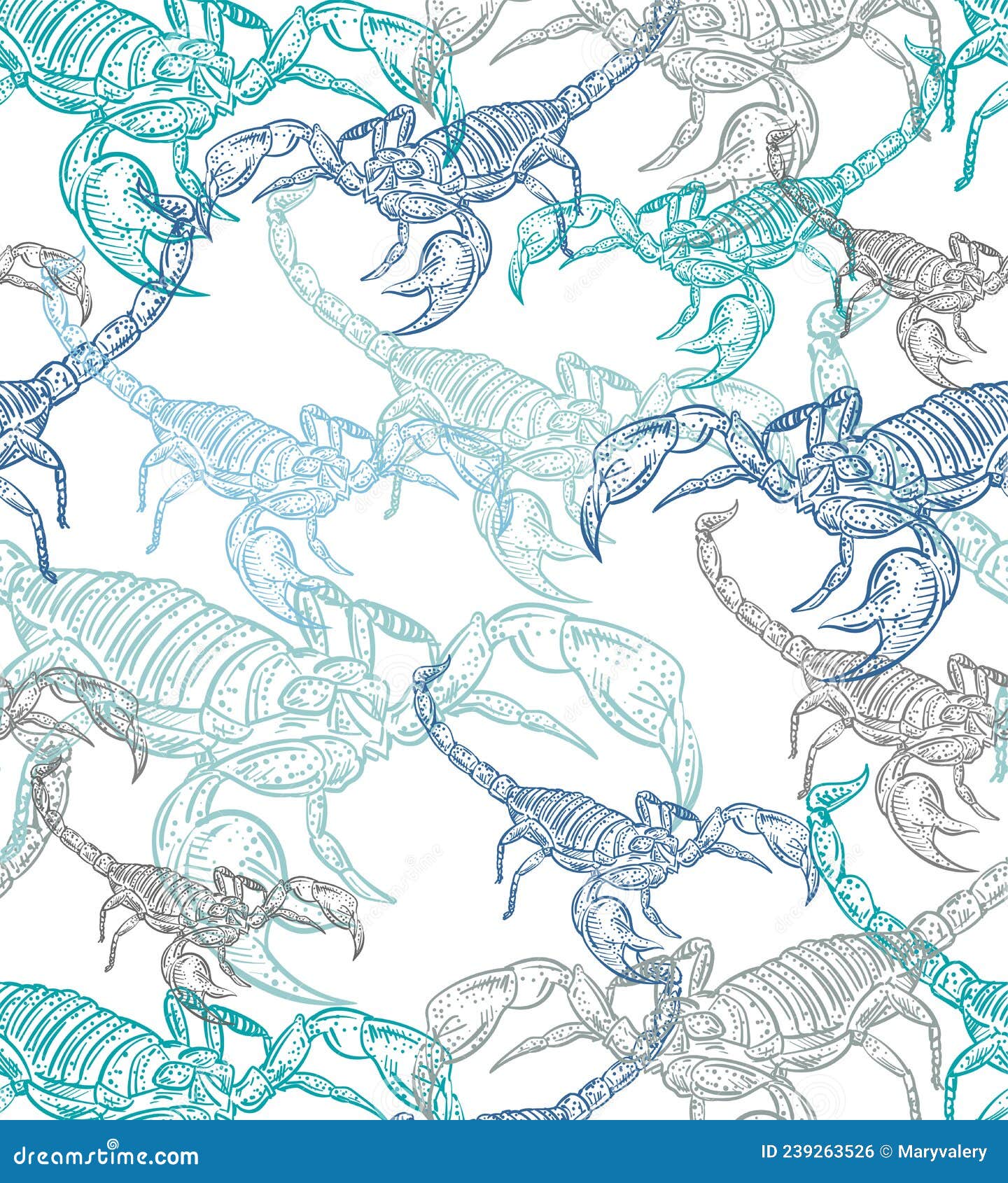 Scorpion Hand Drawing Sketch Pattern Seamless. Linear Terrestrial ...