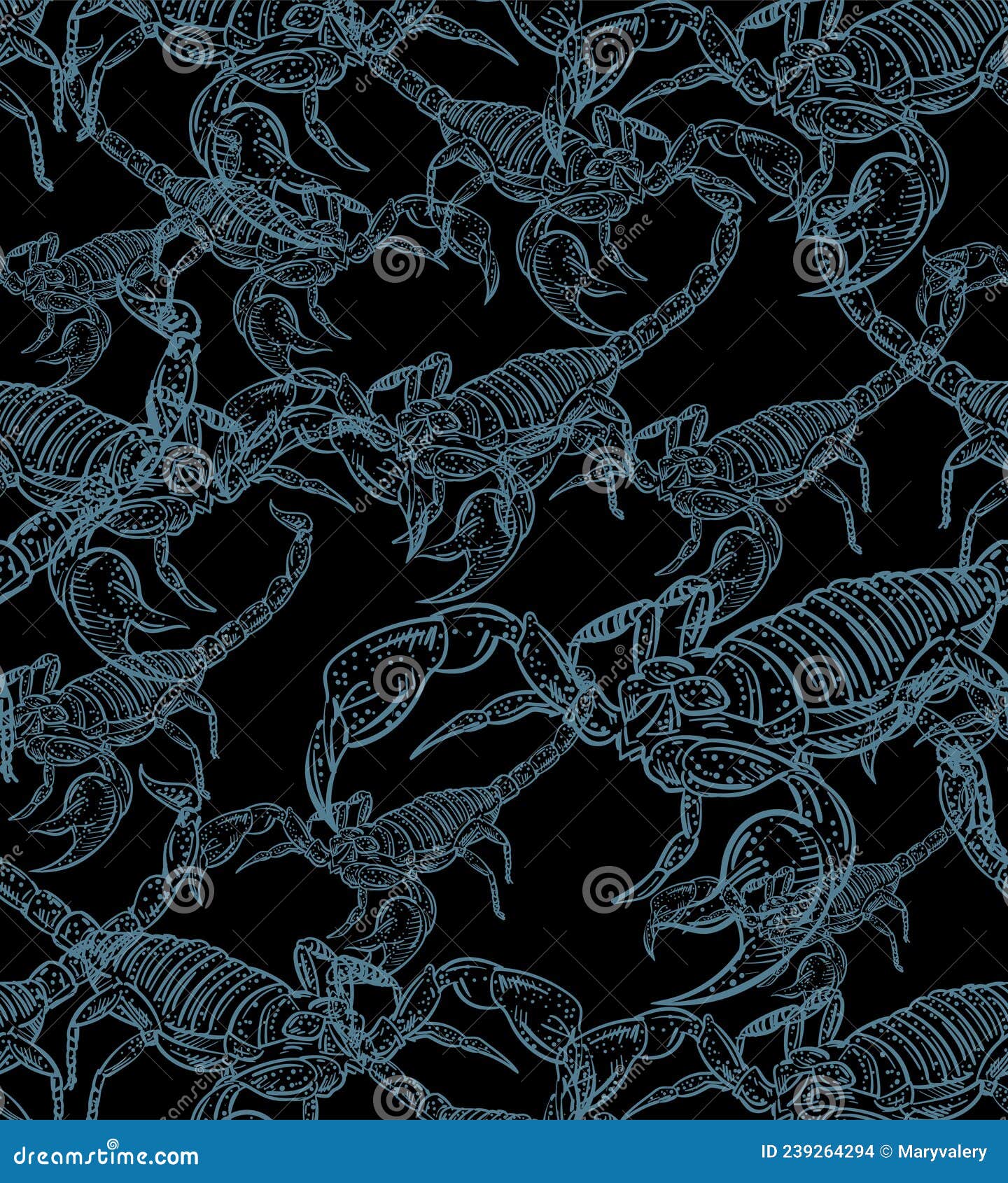 Scorpion Hand Drawing Sketch Pattern Seamless. Linear Terrestrial ...